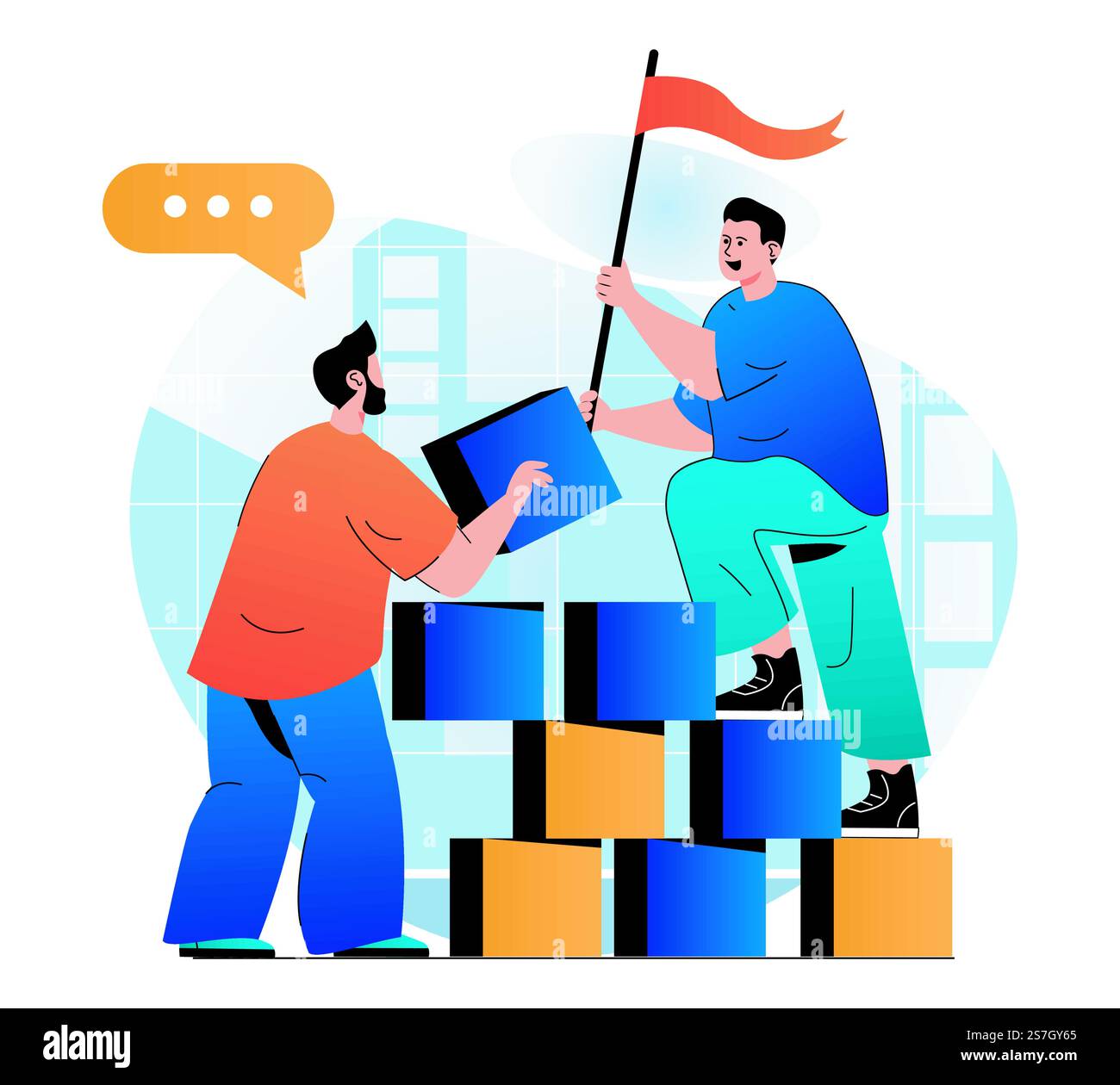 Teamwork concept in modern flat design. Colleagues building startup ...