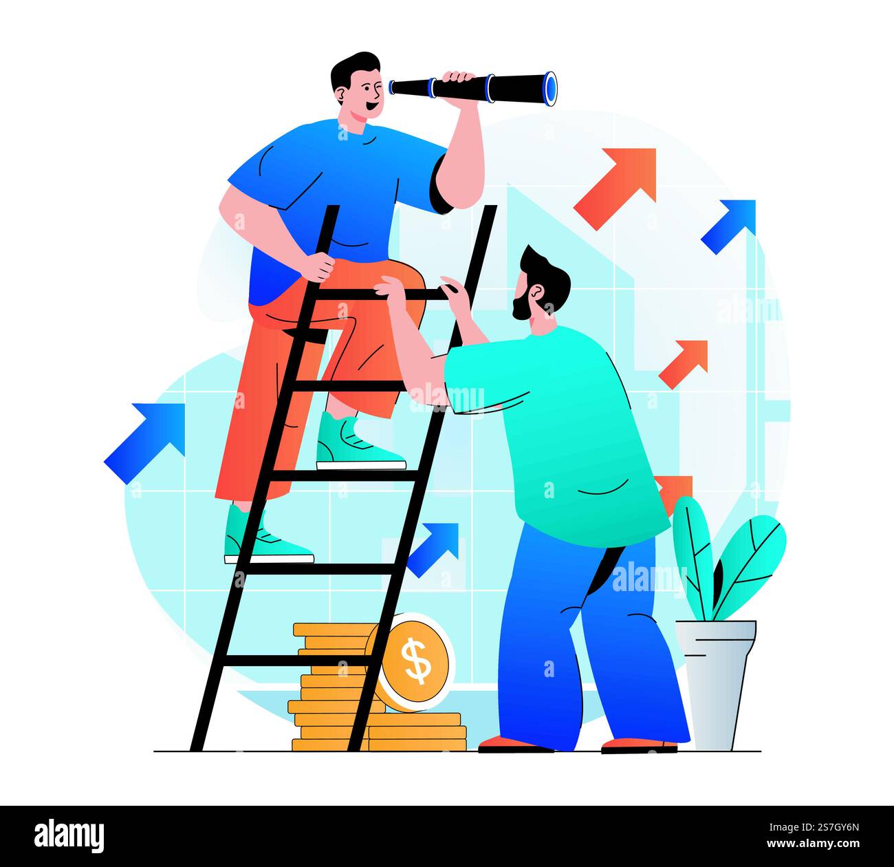 Teamwork concept in modern flat design. Colleagues work together on ...