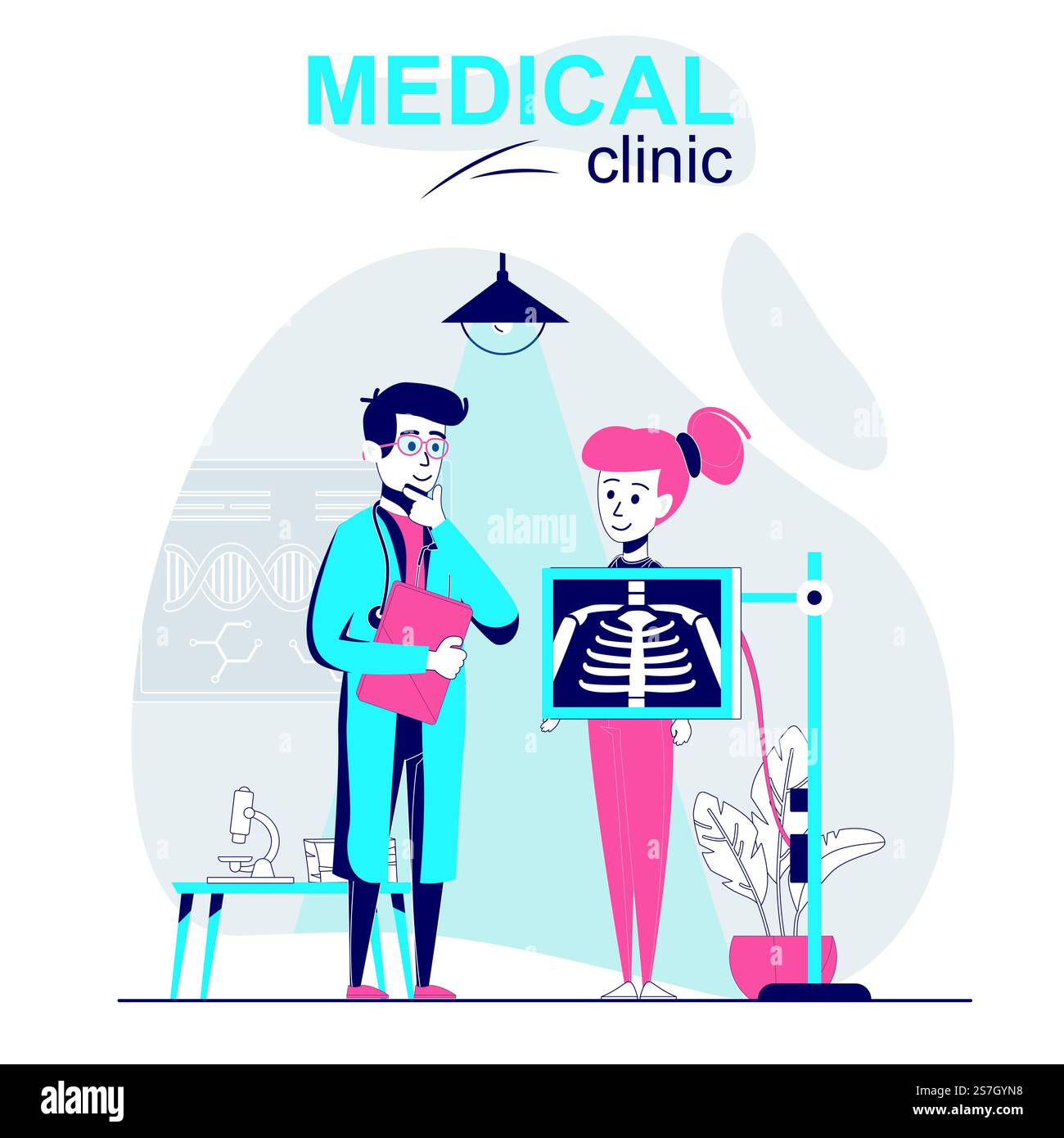 Medical clinic isolated cartoon concept. Woman makes chest x-ray ...