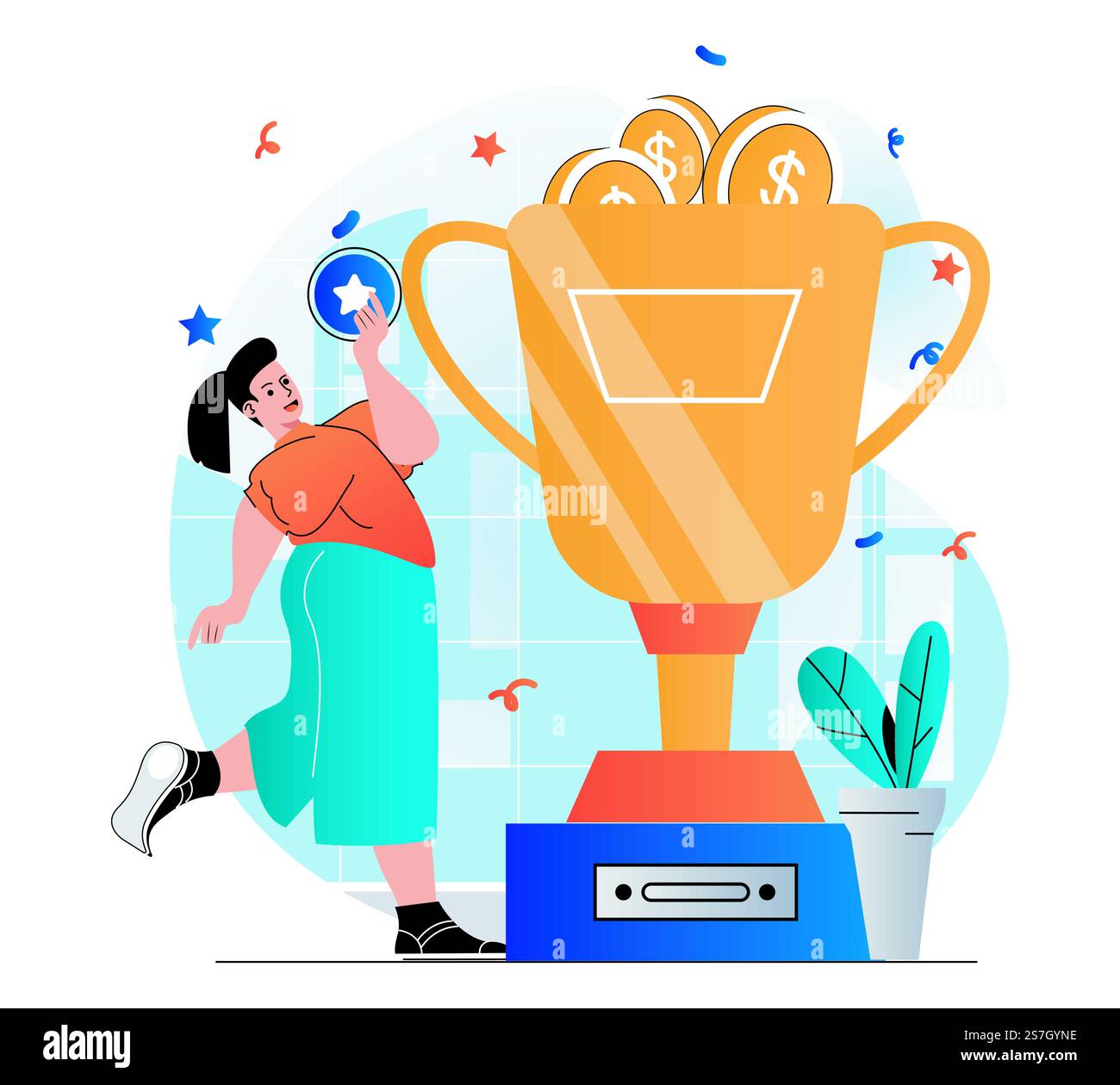 Business award concept in modern flat design. Businesswoman holding ...