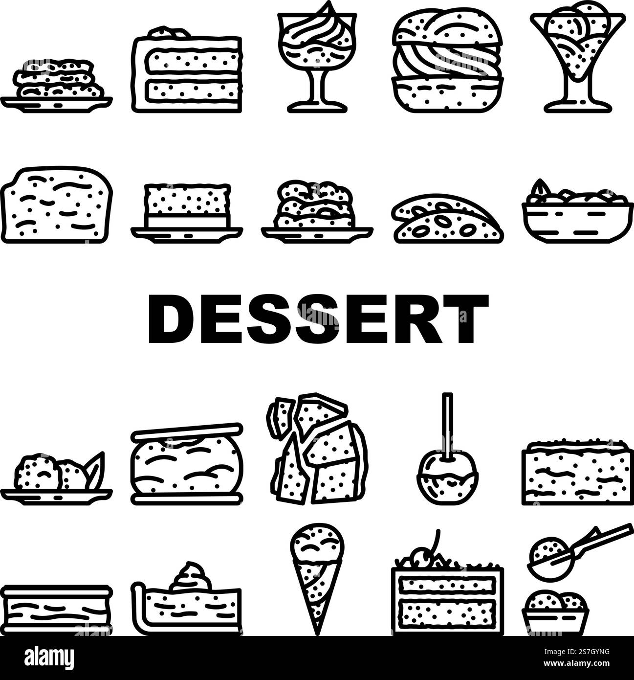 dessert cake food sweet icons set vector. bakery pastry, cream gourmet ...