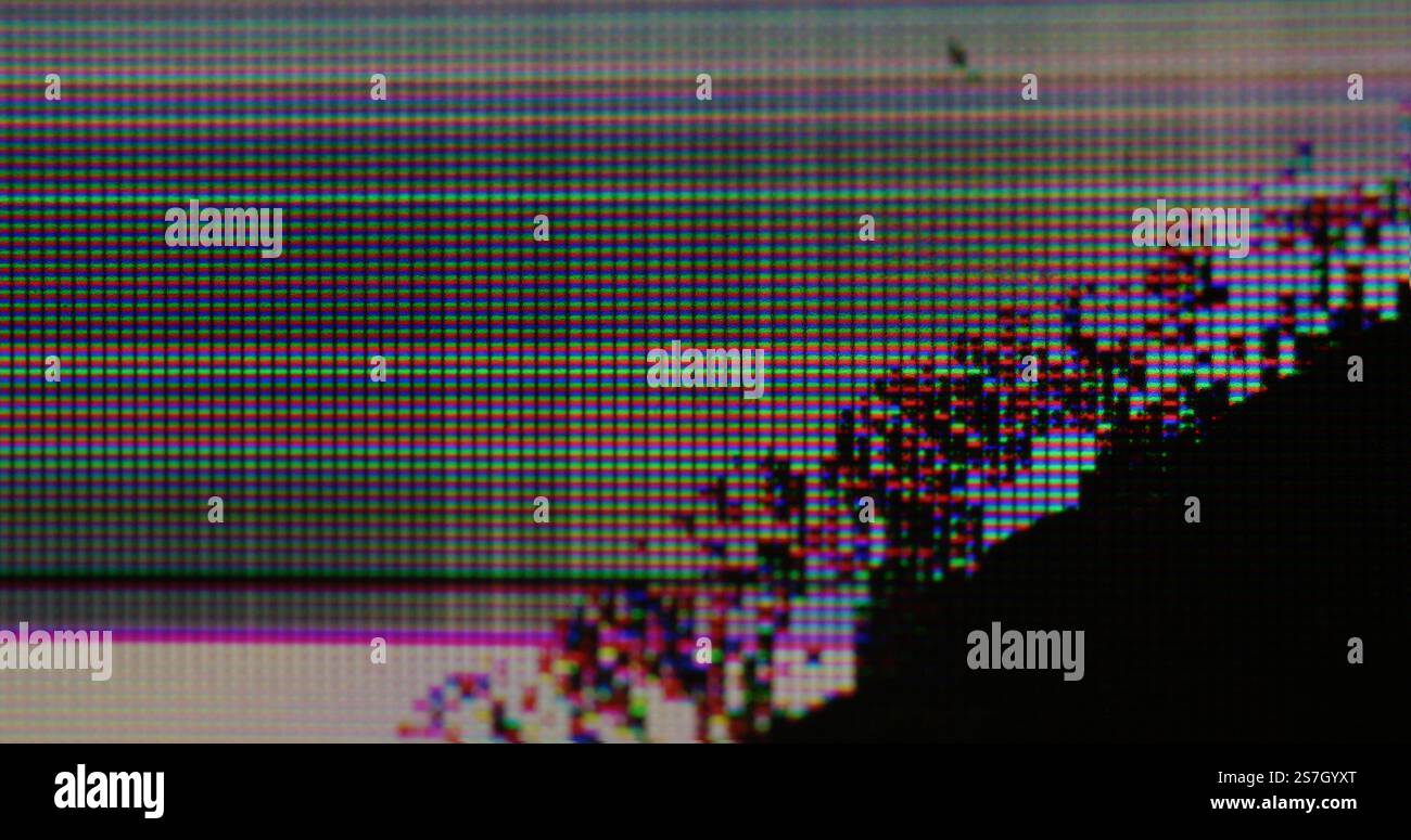 Broken screen. Monitor overlay. Distorted digital channel signal of cracked grain TV display ...
