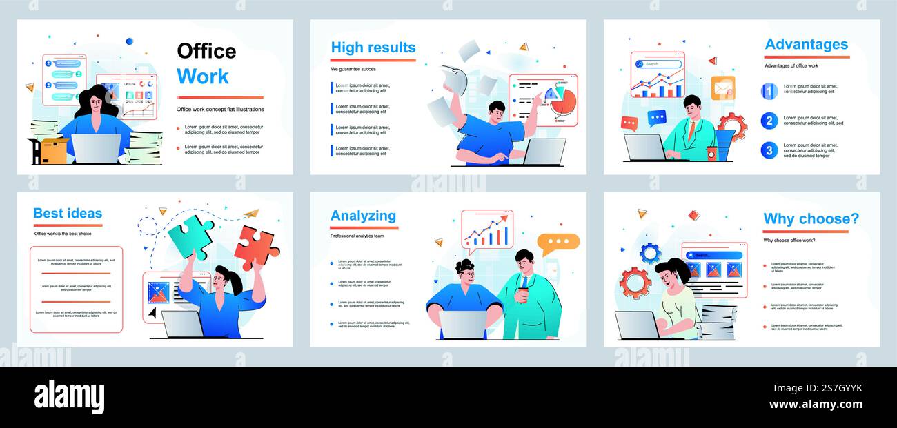 Office work concept for presentation slide template. Employees working ...
