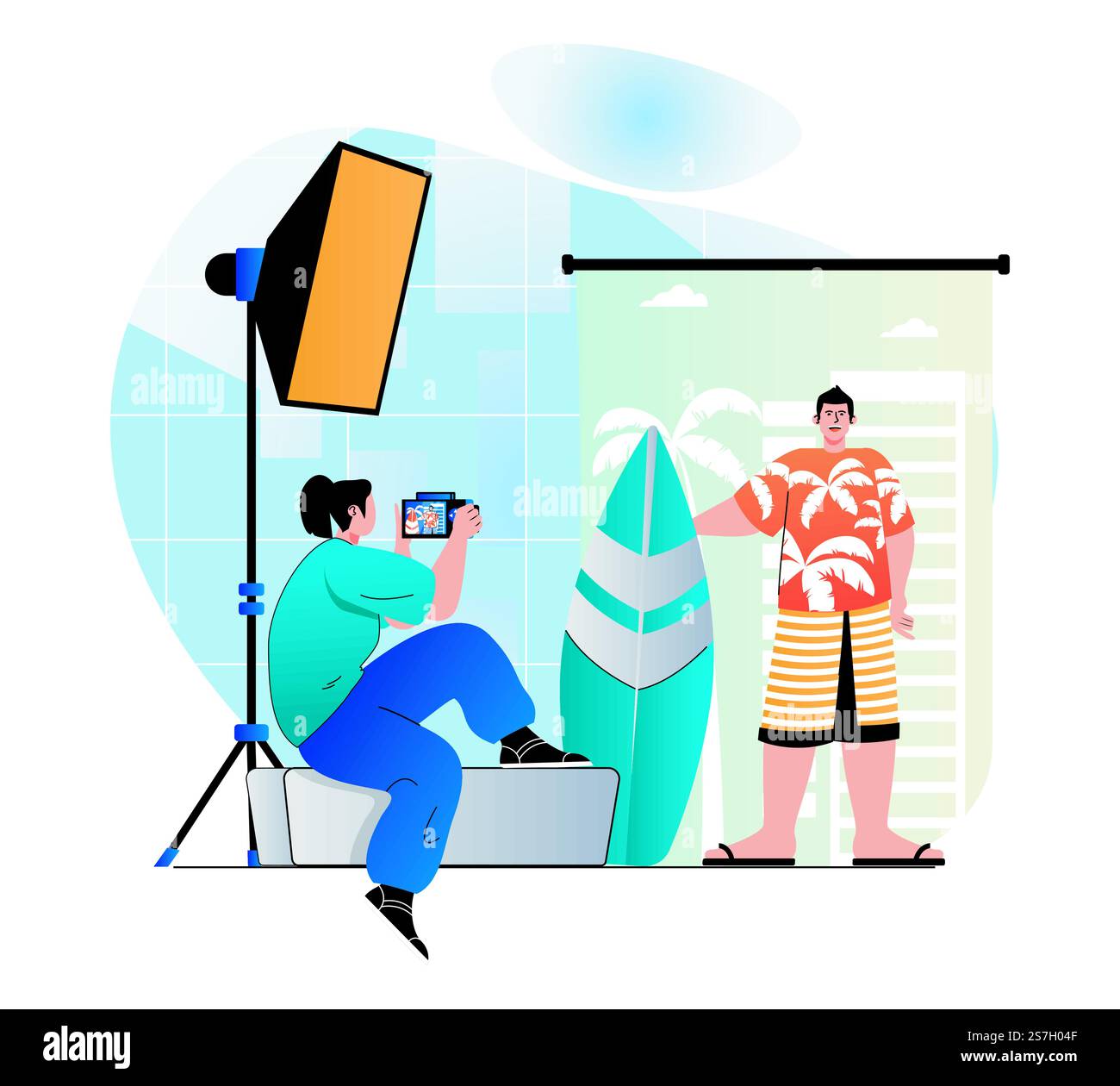 Photo studio concept in modern flat design. Woman with photo camera ...