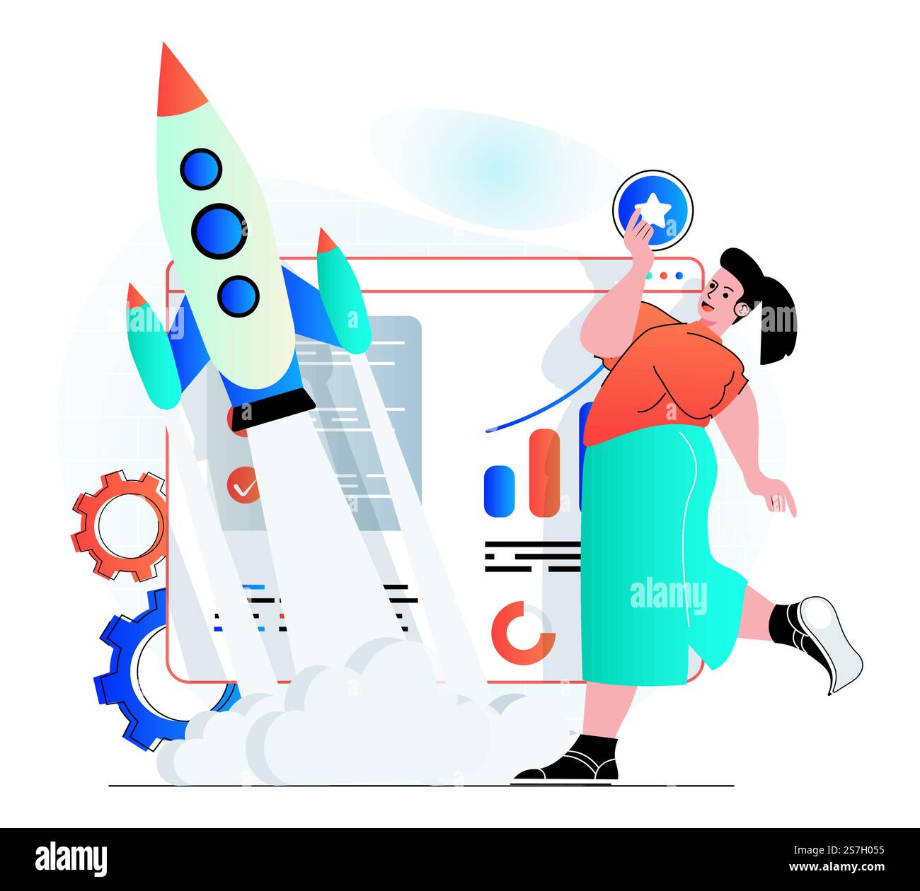 Business startup concept in modern flat design. Woman launches new ...