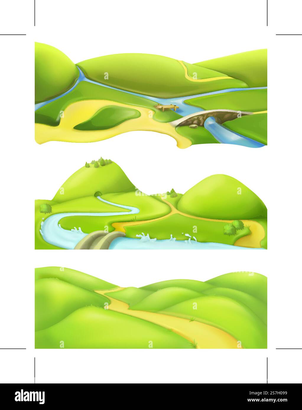 Nature landscape, cartoon game backgrounds, vector set Stock Vector ...
