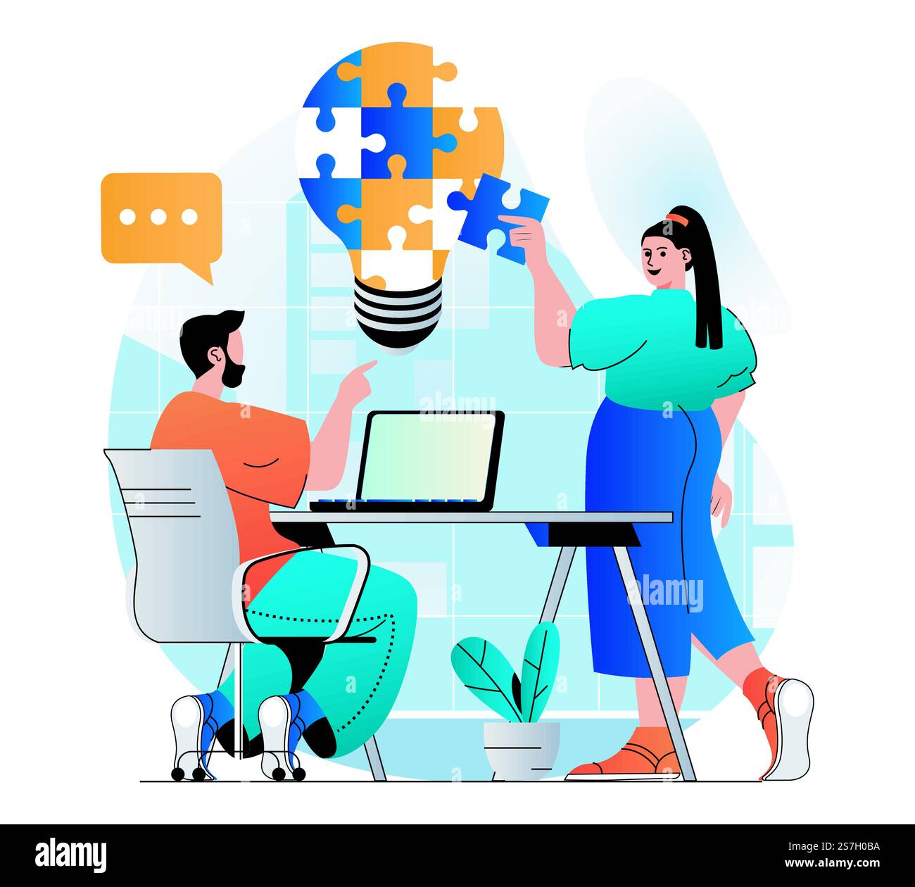 Teamwork concept in modern flat design. Team works in office, generates ...