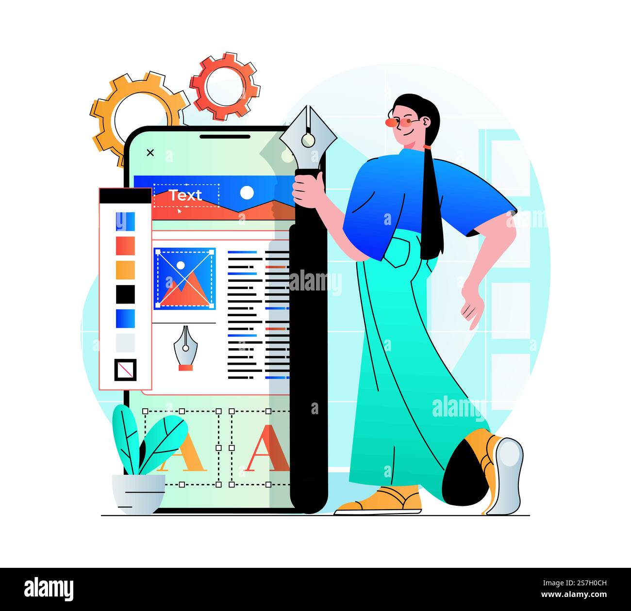 Web Design Concept In Modern Flat Design Woman Designer Creates Interface Layout Of Mobile