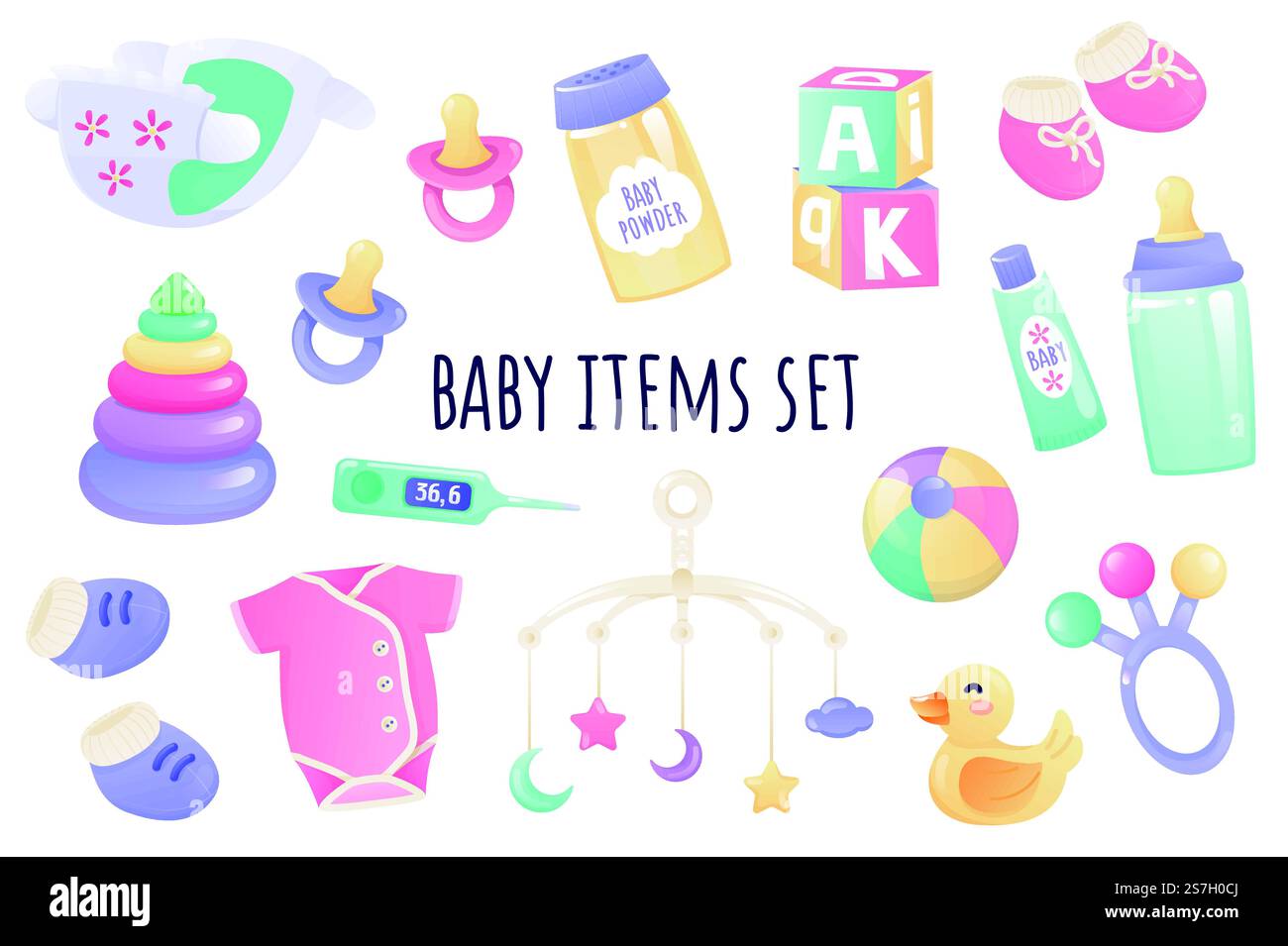 Baby items icon set in realistic 3d design. Bundle of diaper, pacifier ...