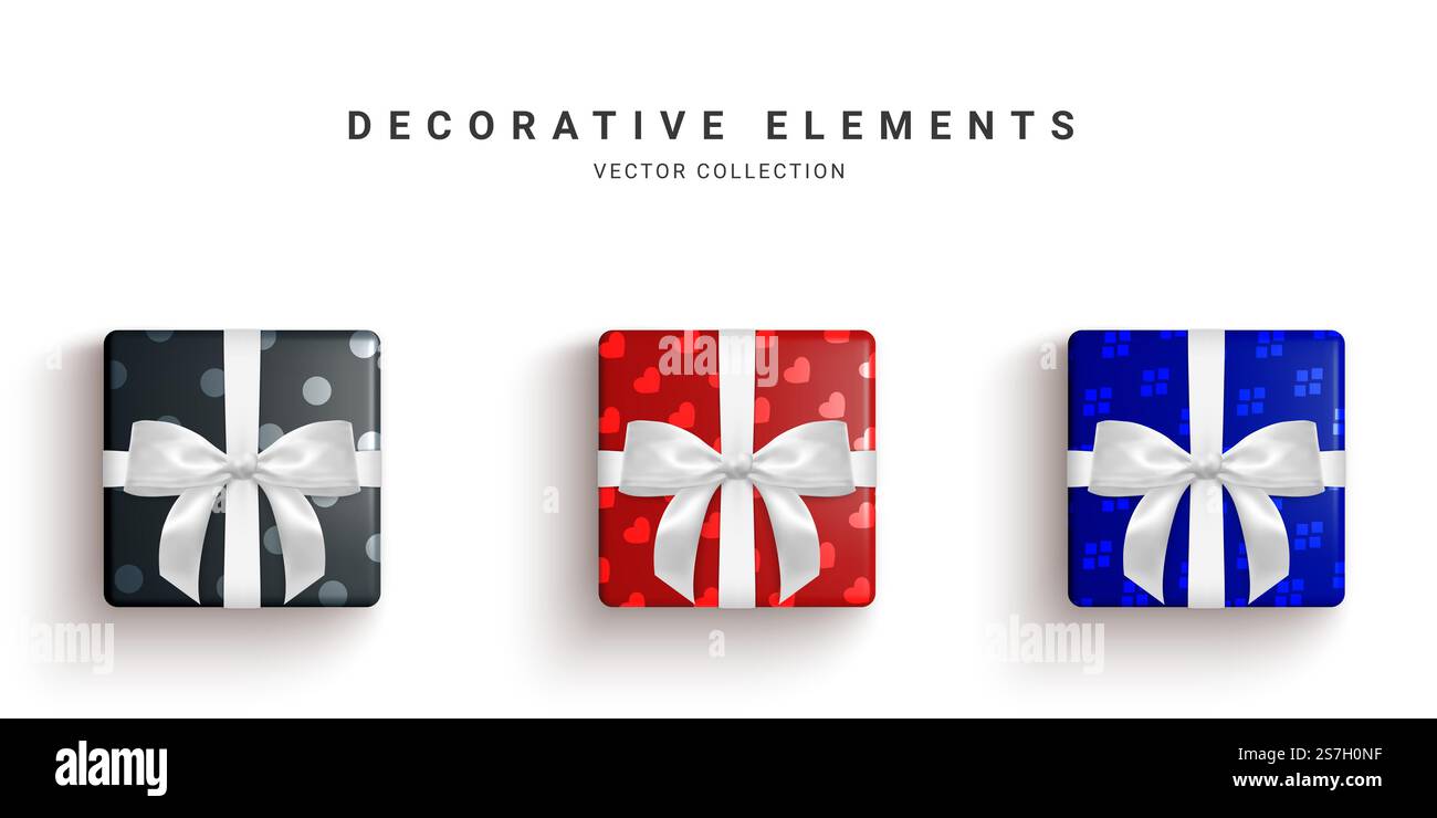 Collection of realistic gift boxes, decorative presents isolated on ...