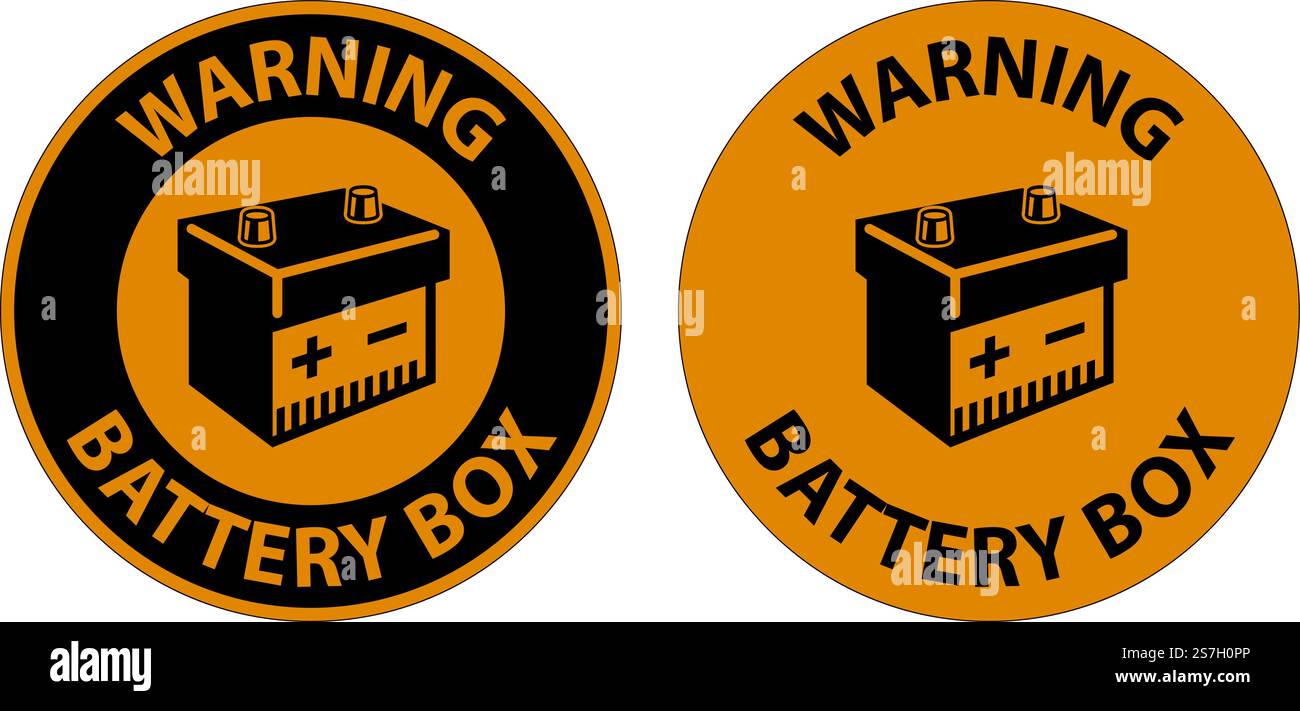 Warning Battery Box with Icon Sign On White Background Stock Vector ...