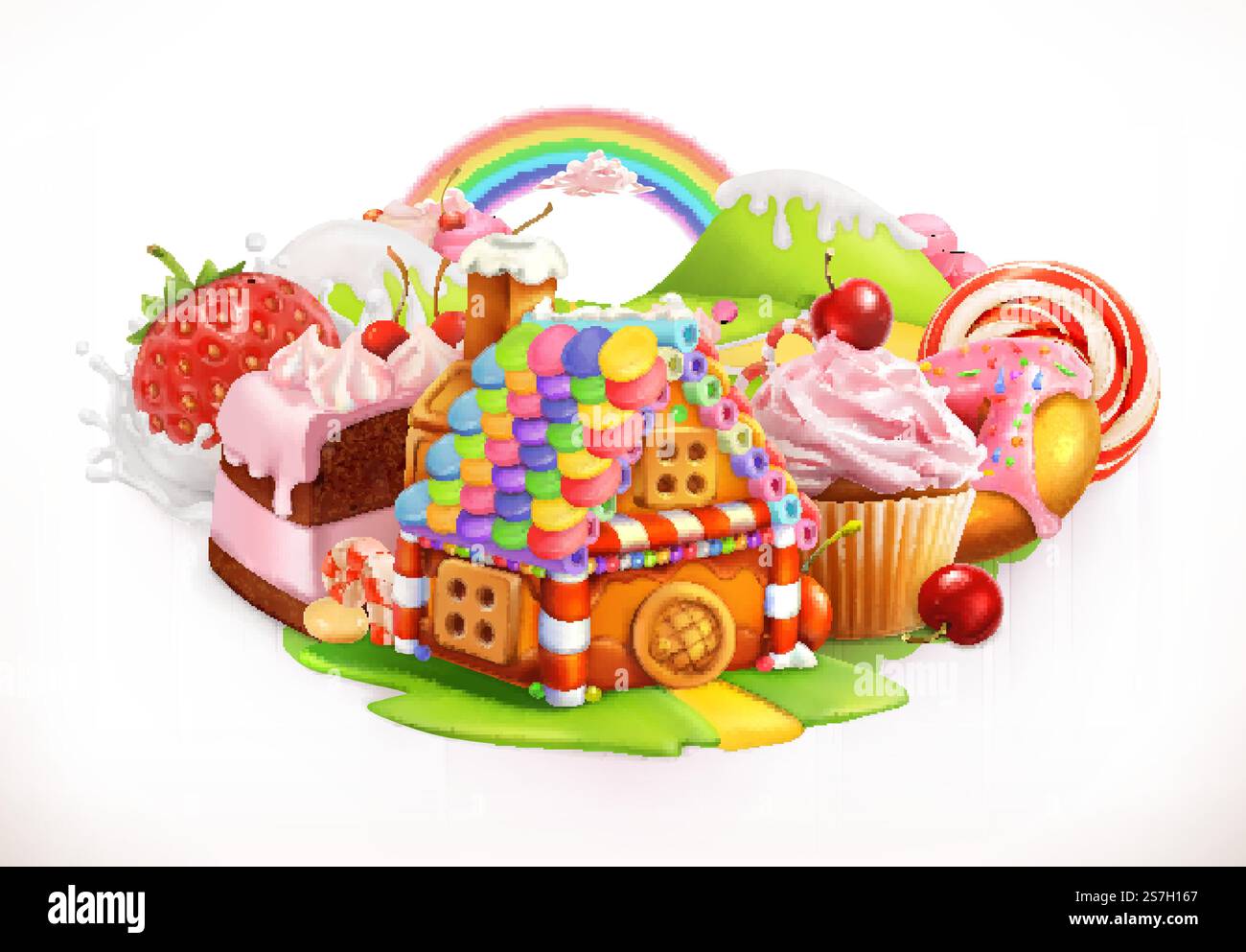 Sweet house. Confectionery and desserts, 3d vector illustration Stock ...