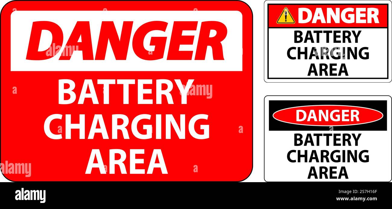 Danger Sign Battery Charging Area On White Background Stock Vector ...