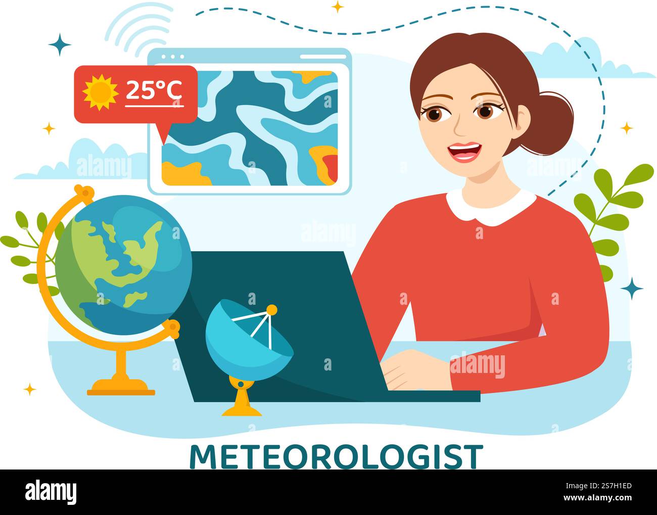 Meteorologist Vector Illustration with Weather Forecast and Atmospheric ...