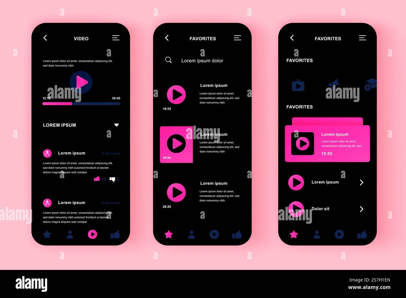 Video Tube unique neomorphic design kit. Live streaming service, multimedia content browse ...