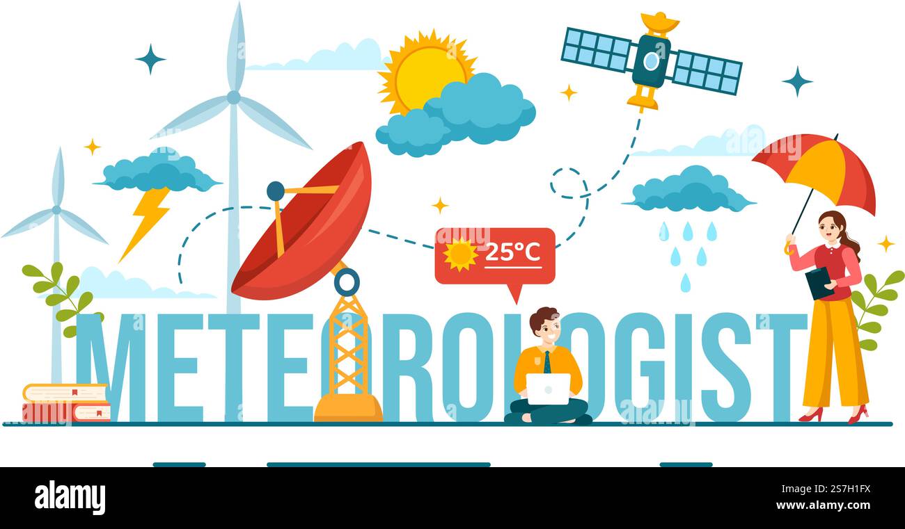 Meteorologist Vector Illustration with Weather Forecast and Atmospheric ...