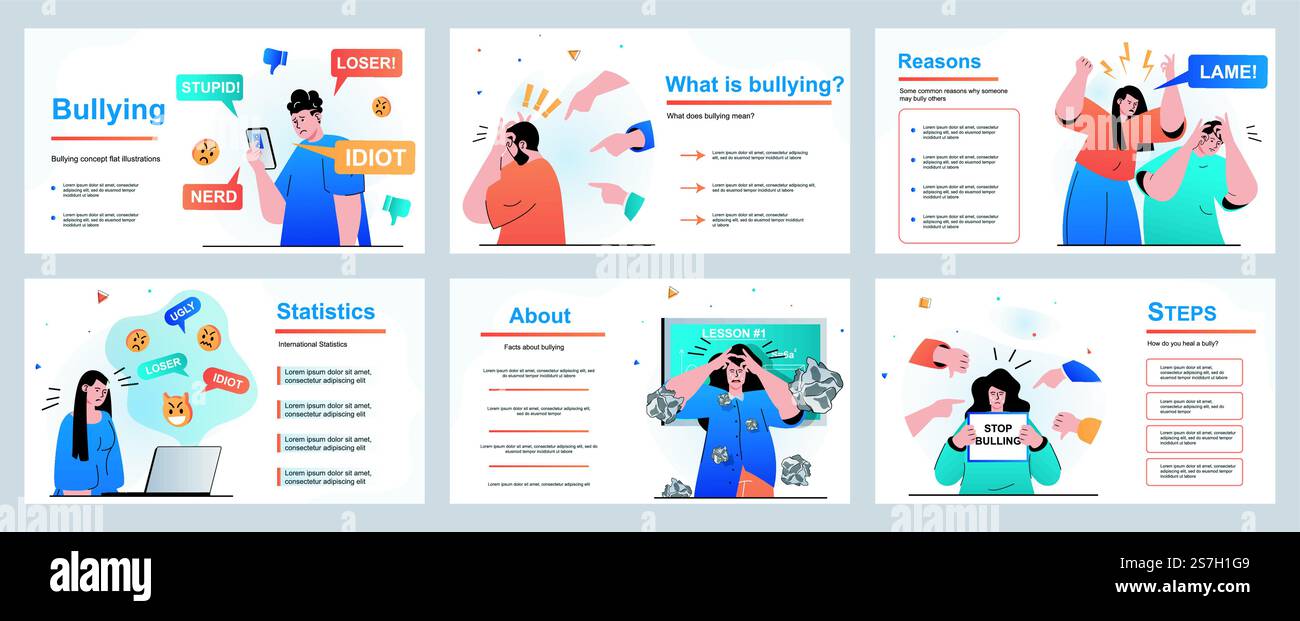 Bullying concept for presentation slide template. People suffer from ...