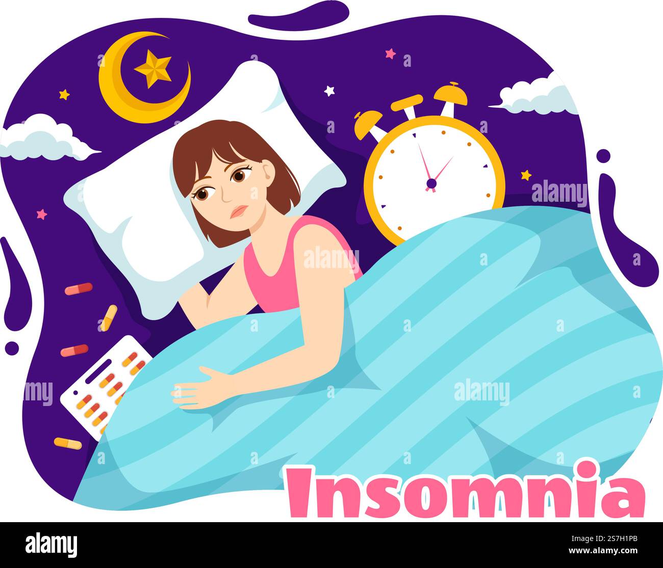 Insomnia Vector Illustration with Young People Unable to Sleep ...