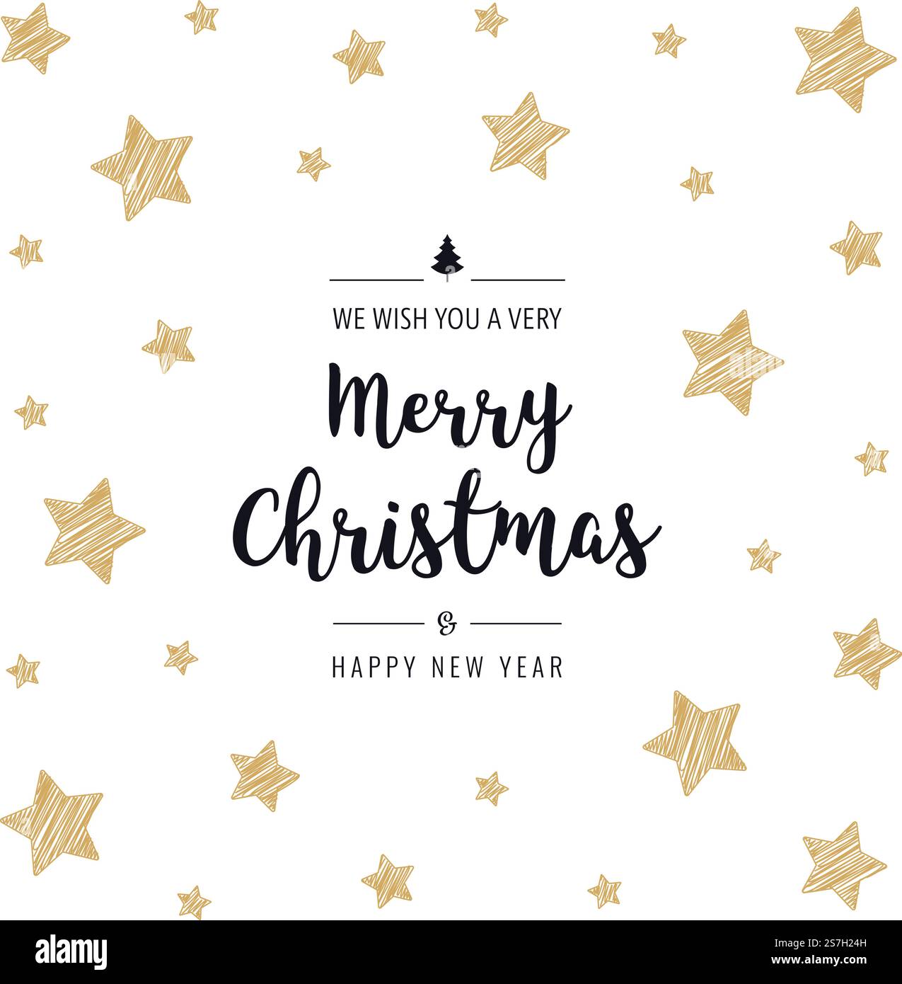 christmas scribble stars golden card greeting text isolated white ...