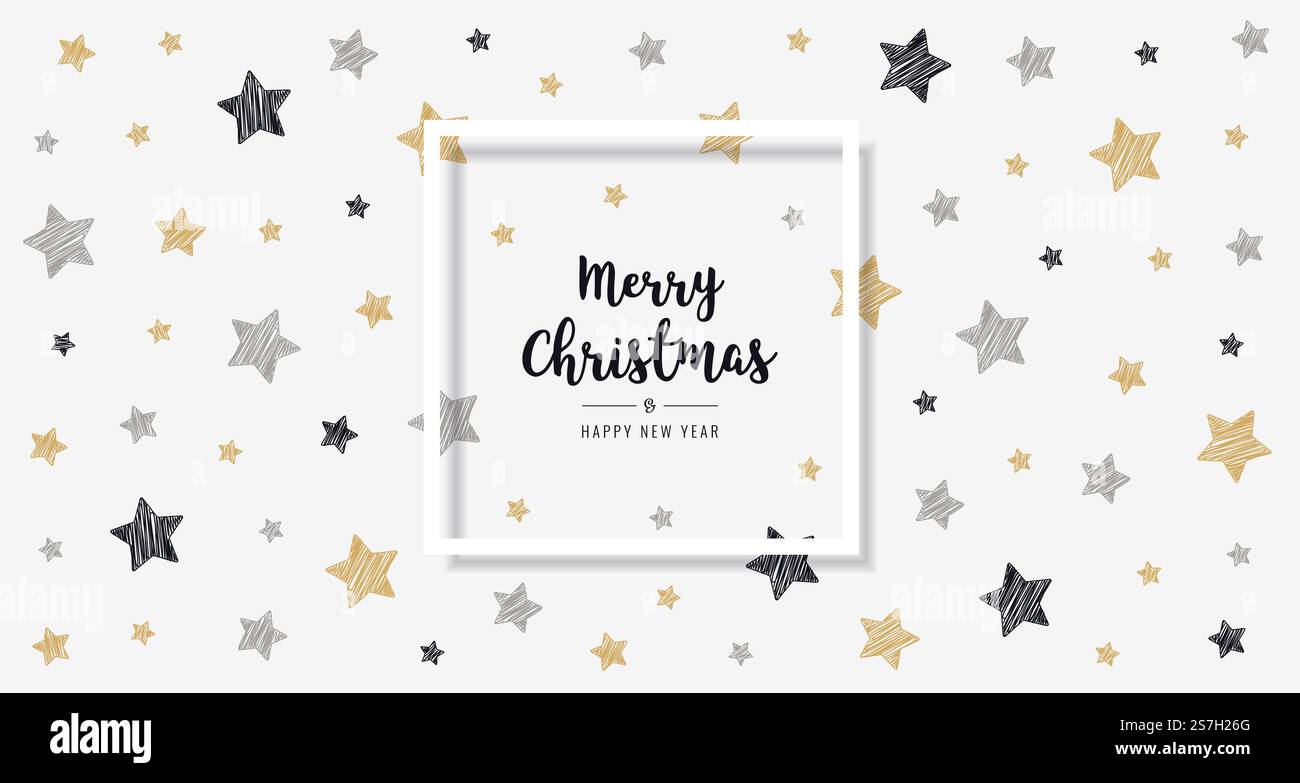 christmas scribble stars golden black greeting text frame card ...