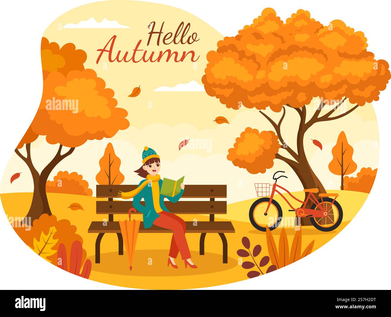 Autumn Vector Illustration Panoramic of Mountains and Maple Trees ...