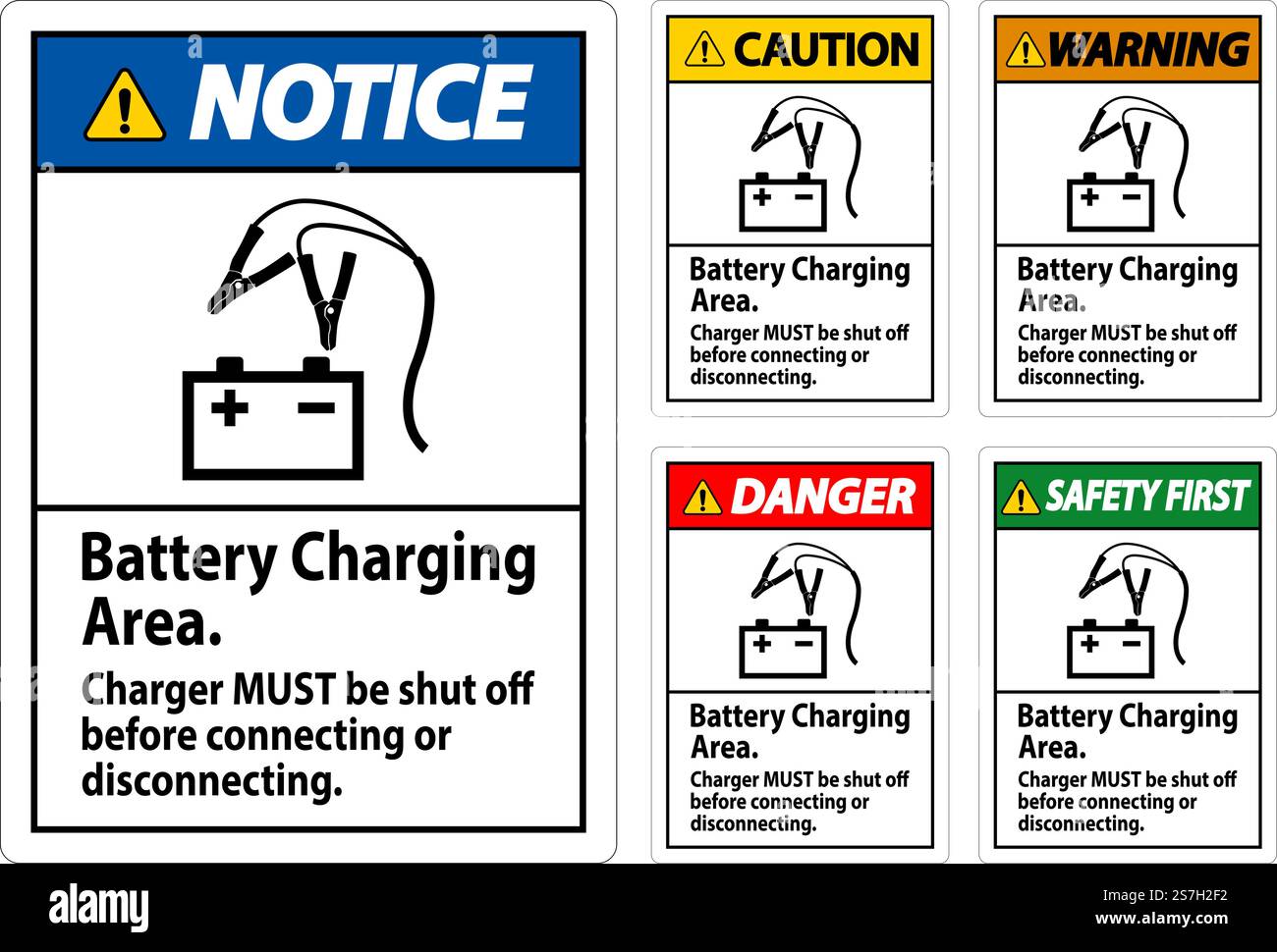 Danger Sign Battery Charging Area, Charger Must Be Shut Off Before ...