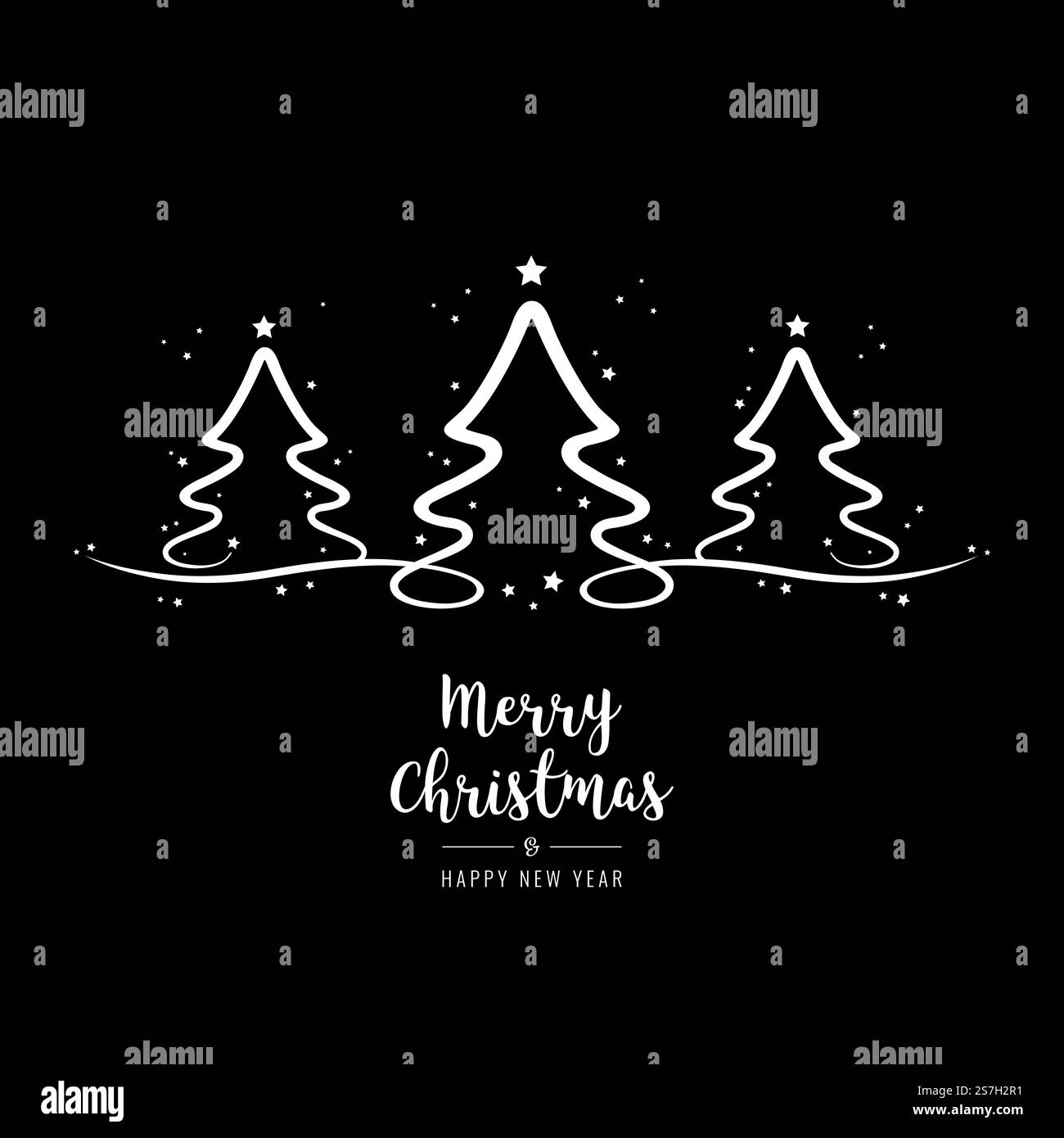 christmas trees lettering greetings blue background Stock Vector Image ...