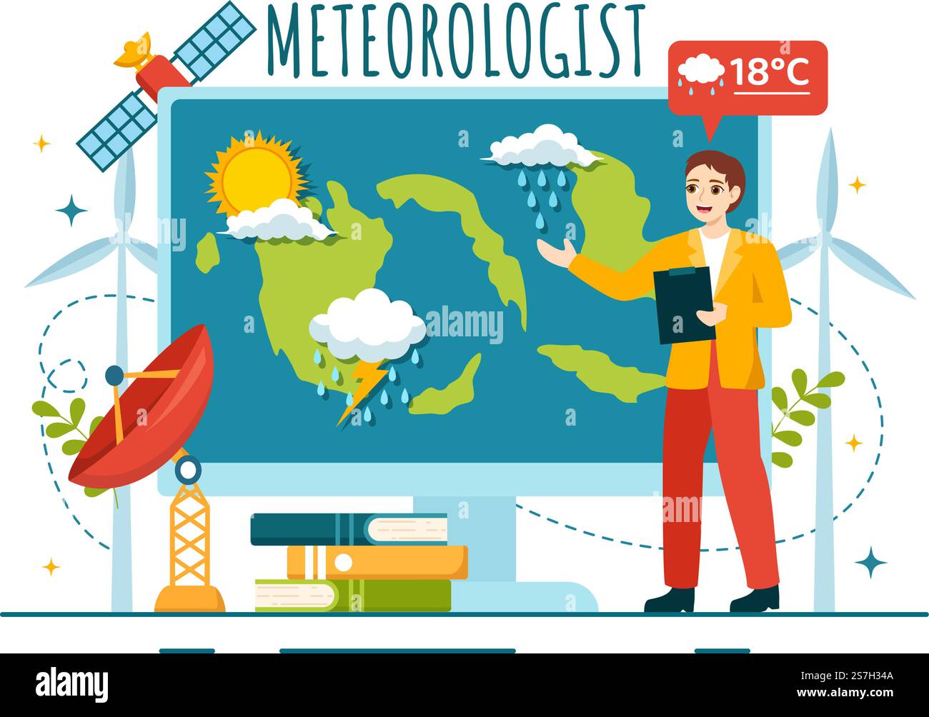 Meteorologist Vector Illustration with Weather Forecast and Atmospheric ...
