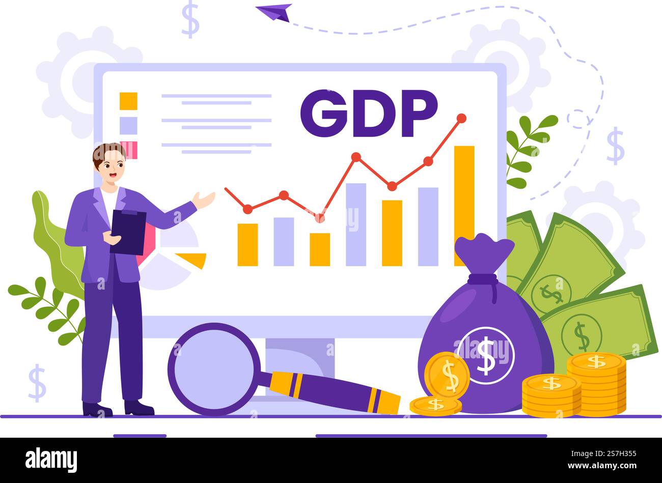 GDP or Gross Domestic Product Vector Illustration with Economic Growth Column and Market ...