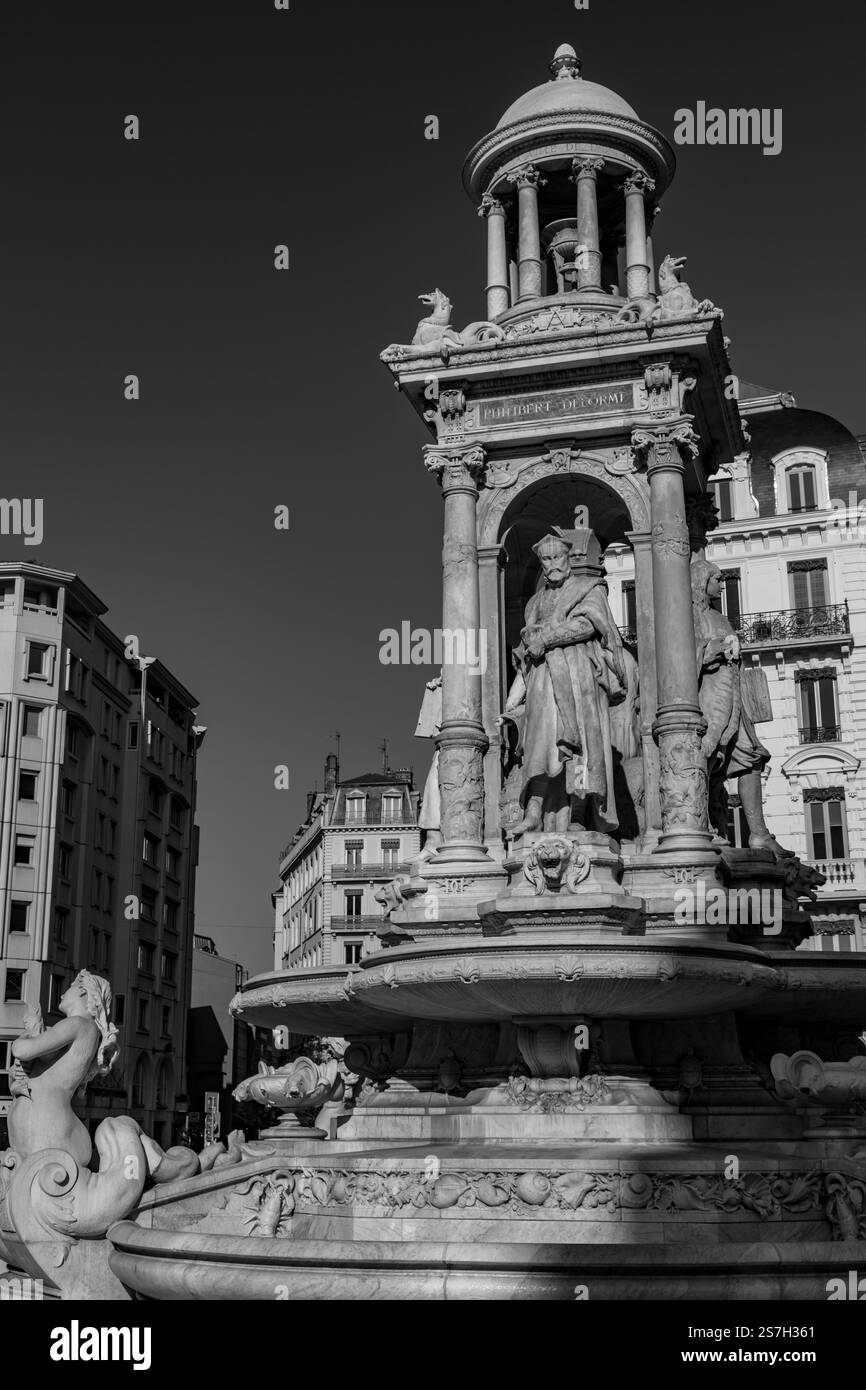 Fountain jacobins in lyon france Black and White Stock Photos & Images ...