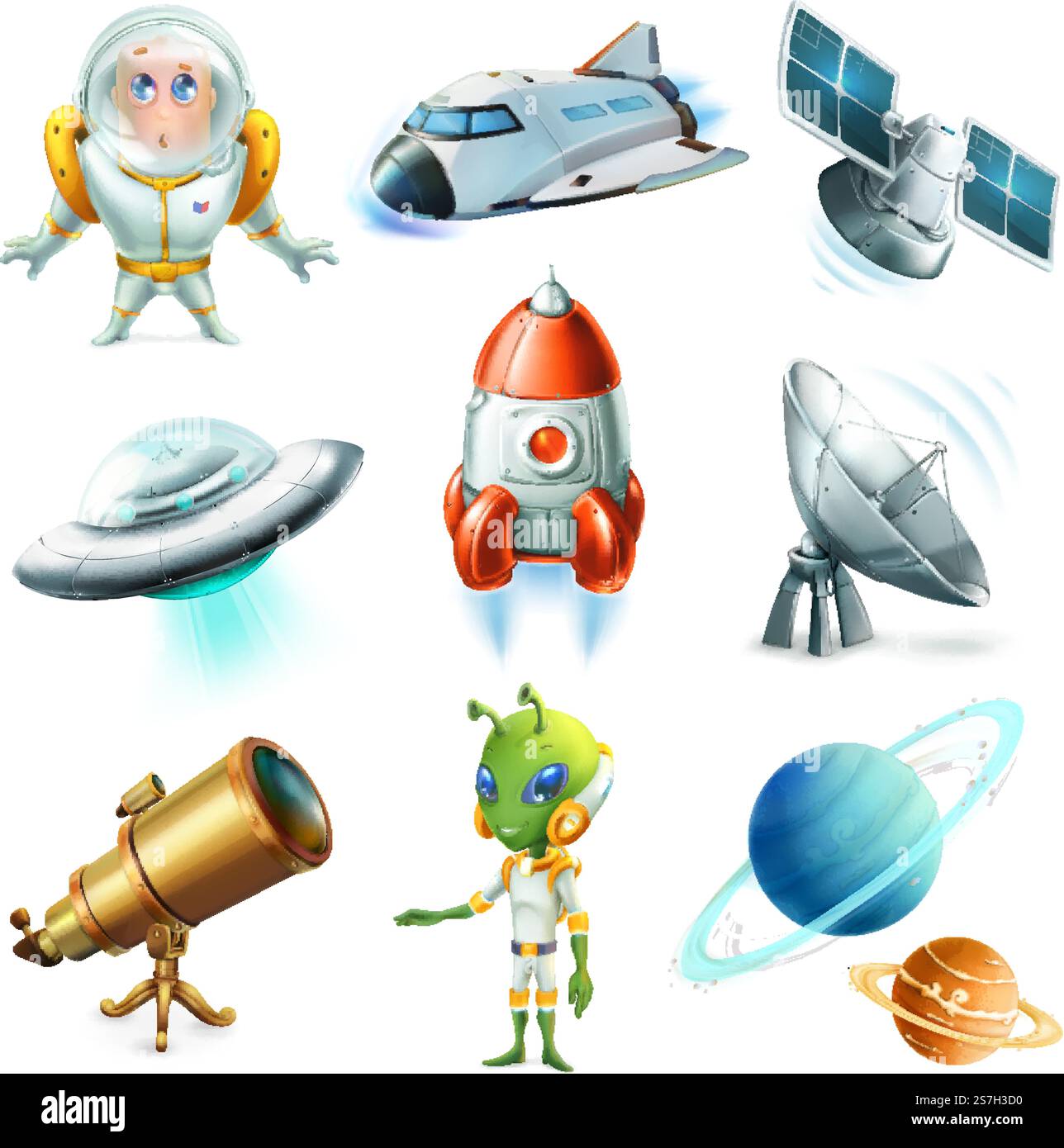Space, spaceship, planet, spaceman, ufo and satellite. 3d vector icon set Stock Vector Image ...