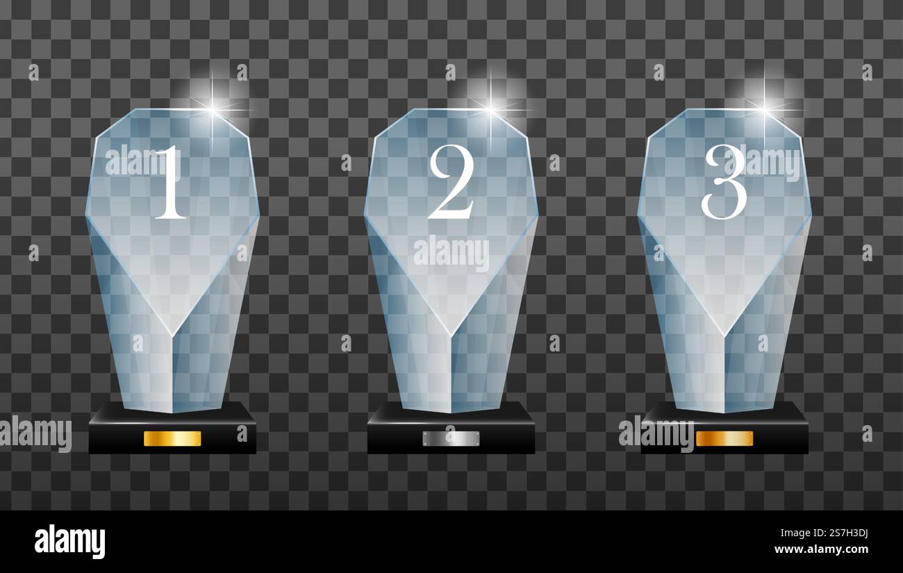 Glass golden, silver and bronze winner podium plate with mirror ...