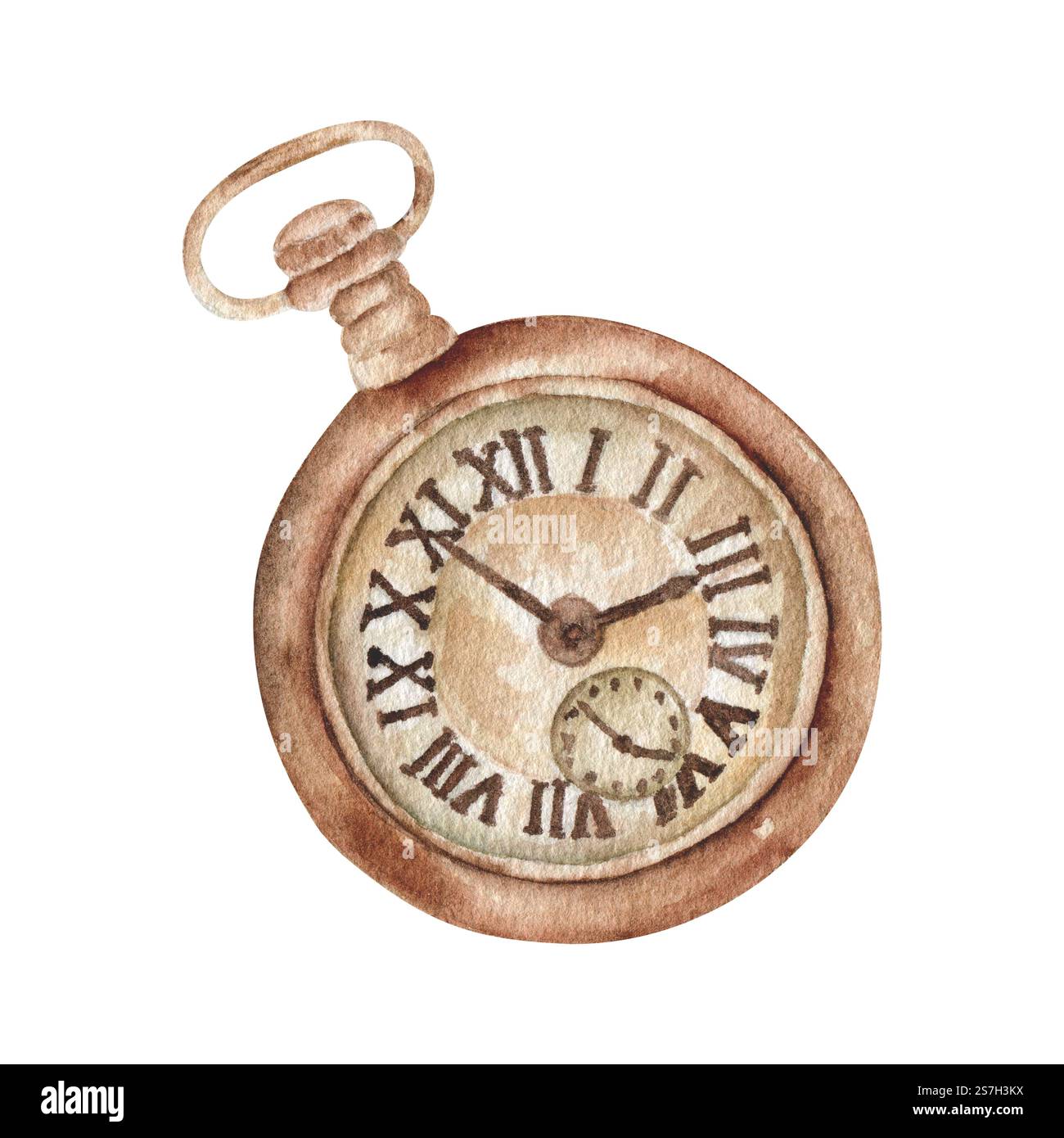 Watercolor pocket watch painted antique. Vintage watch with a dial and ...