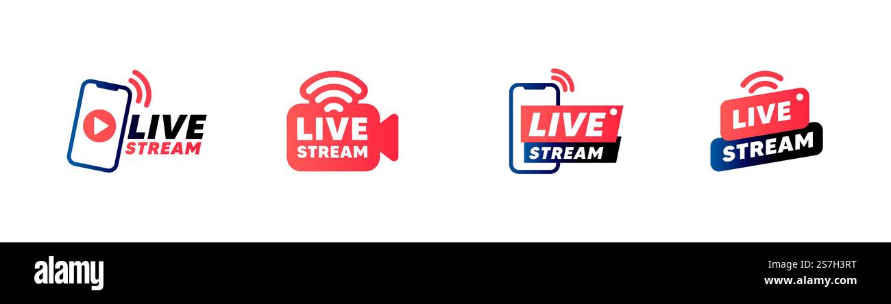 Set of live streaming icons and video broadcasting. Smartphone screen ...