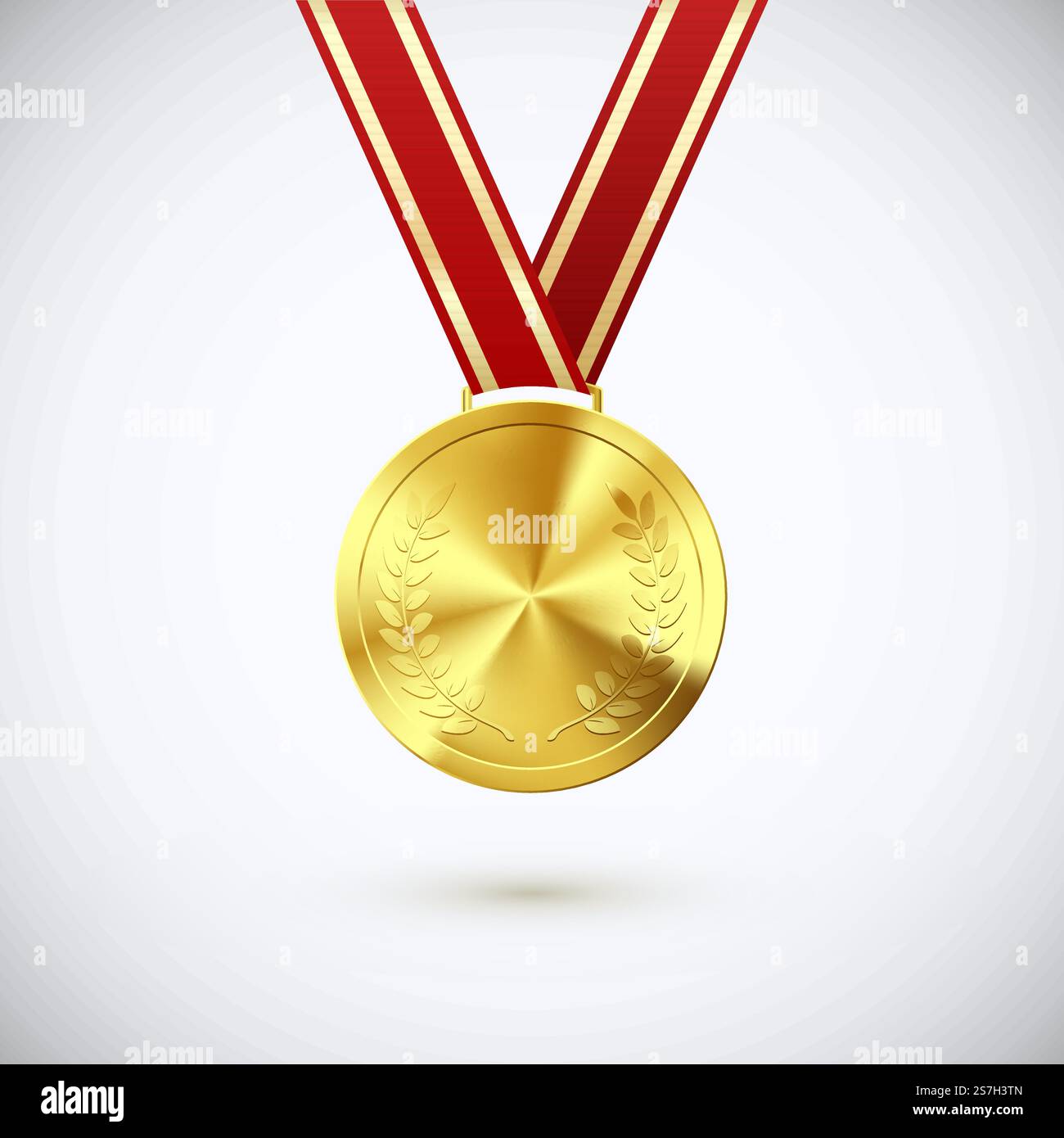 Golden medal with laurel hanging on red ribbon. Gold award symbol of ...