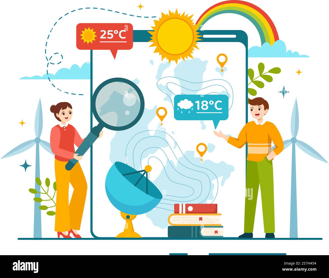 Meteorologist Vector Illustration with Weather Forecast and Atmospheric ...