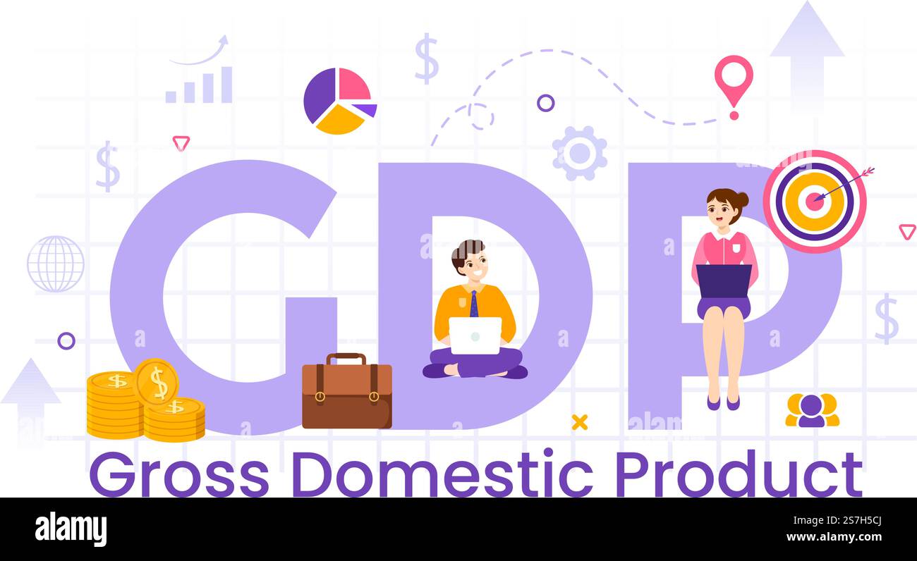 GDP or Gross Domestic Product Vector Illustration with Economic Growth Column and Market ...