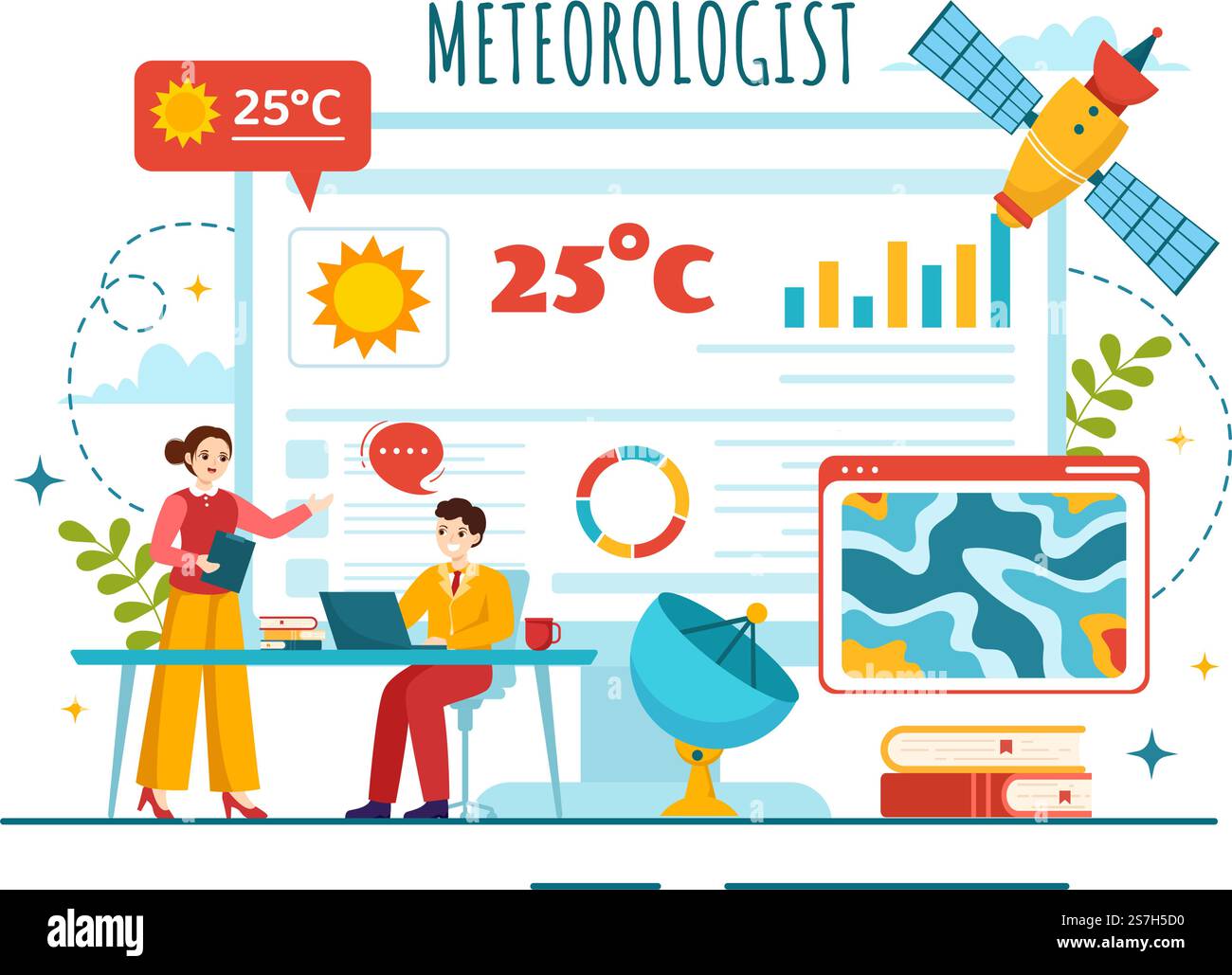 Meteorologist Vector Illustration with Weather Forecast and Atmospheric ...