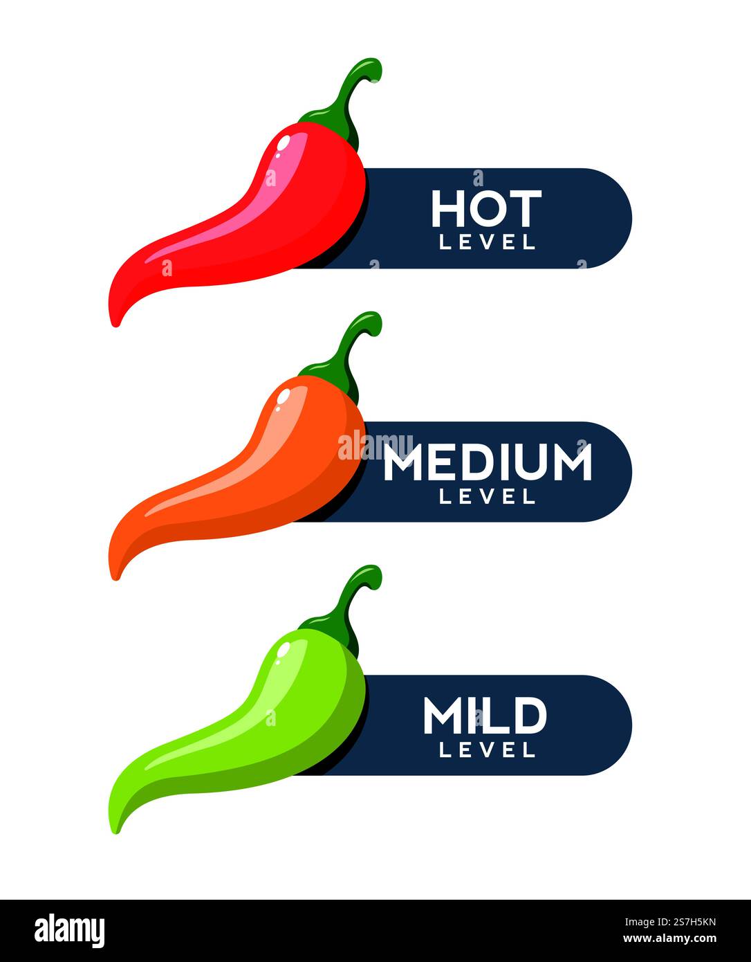 Set of hot red pepper strength scale. Indicator with mild, medium and ...