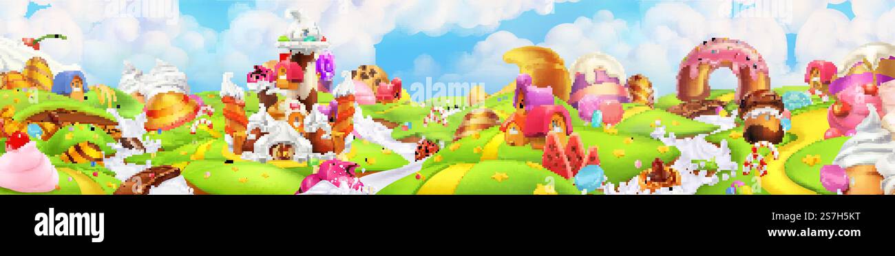 Sweet land. Panorama landscape, vector background Stock Vector Image ...