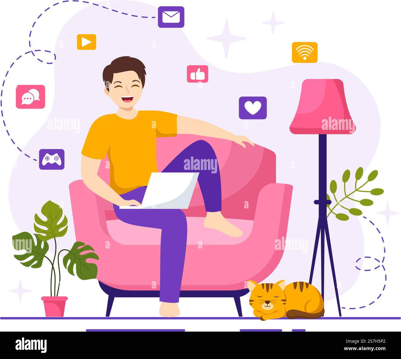 Internet Addiction Vector Illustration with Young People Addicted to ...