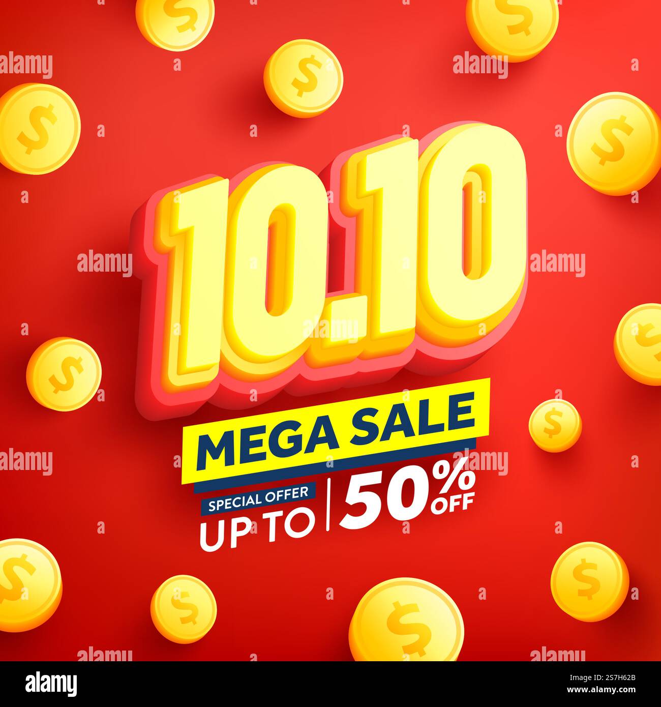 Vector of 10.10 Shopping day Poster or banner with golden coins on red background.10 October ...