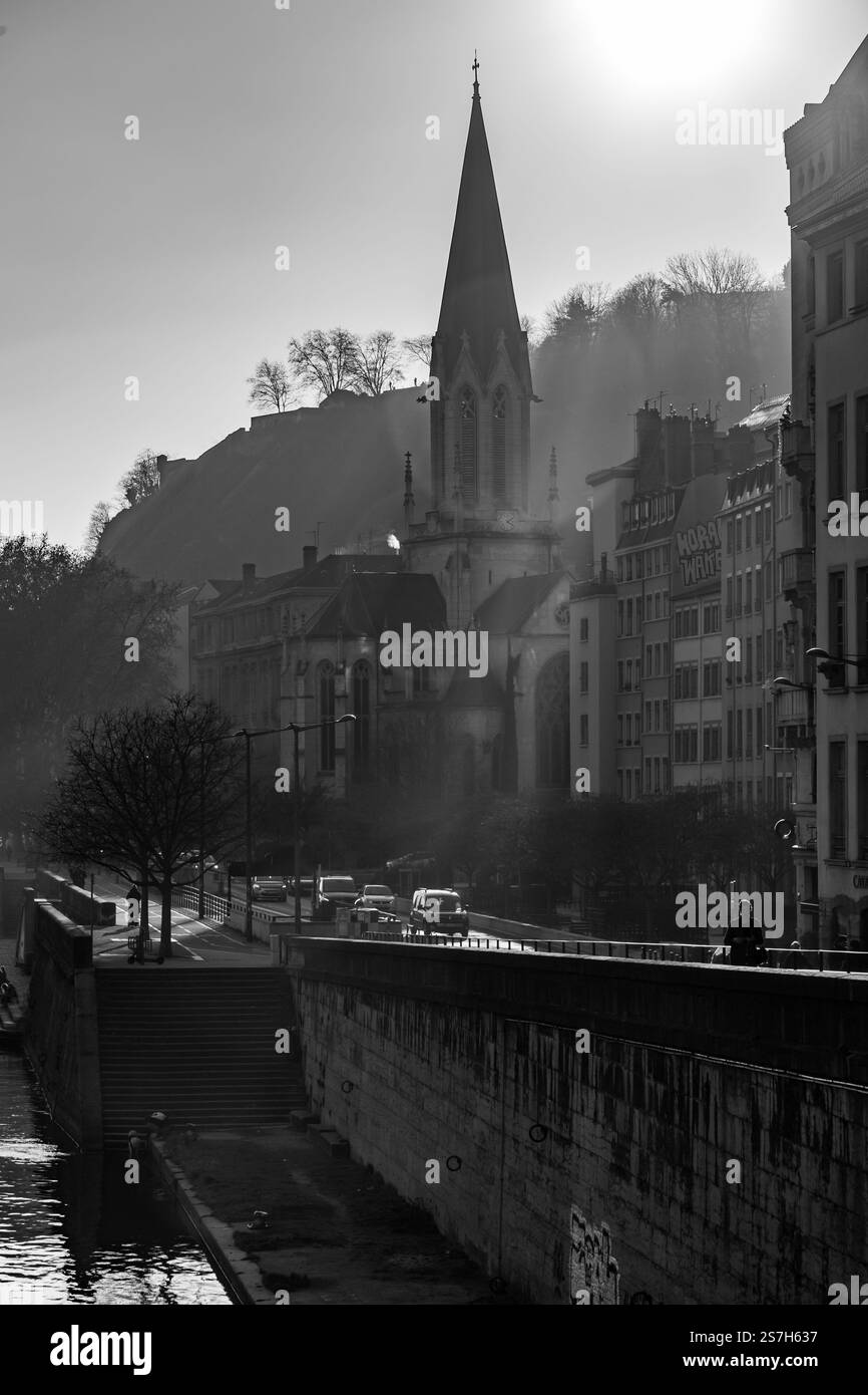St. George Church and buildings around the River Saone, the old town of ...