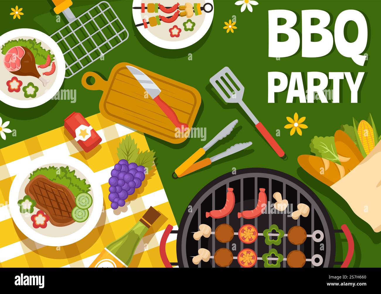Barbecue and Grill Set Vector Illustration People Grilling or BBQ Party ...
