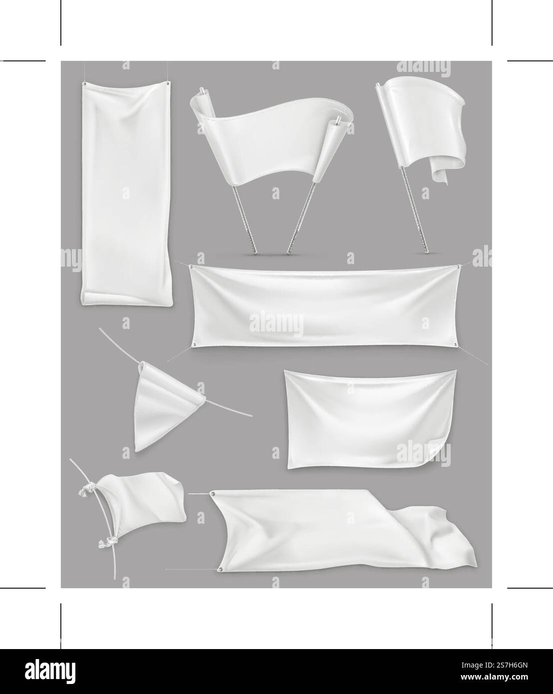 White banners and flags, illustration mesh, vector set mockup Stock ...