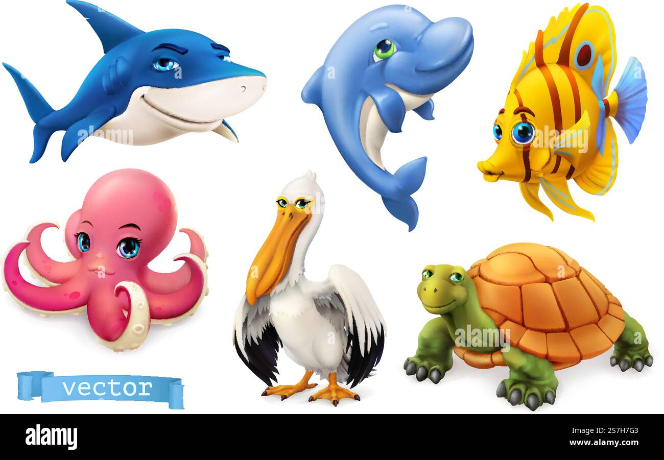 Fishes set sea creature Cut Out Stock Images & Pictures - Alamy