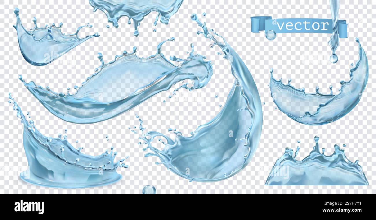 Water splash with transparent. 3d vector realistic set of objects Stock ...
