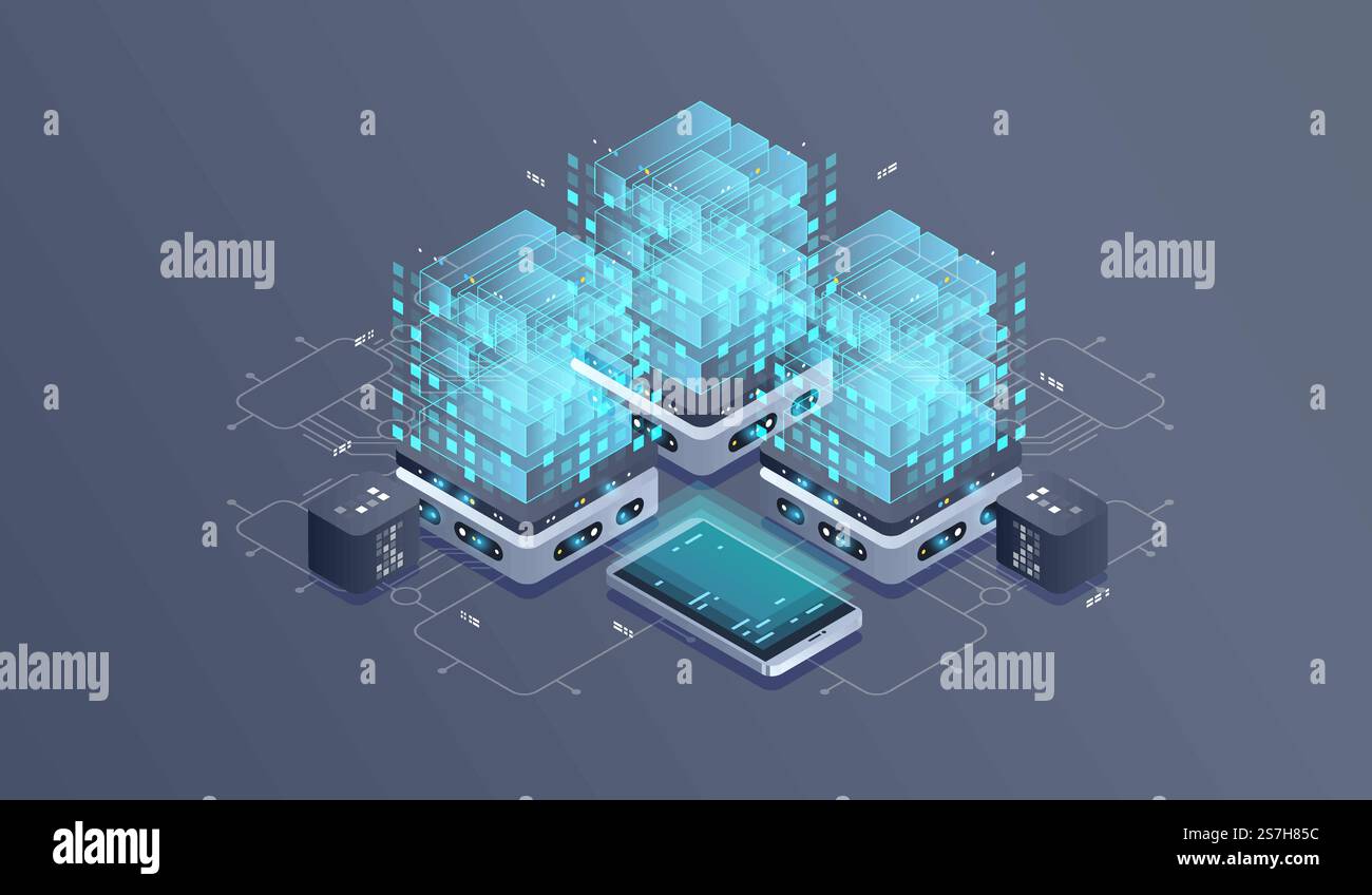 Technology Isometric Infographic Design For Quantum Computer Blockchain Server Concept Server