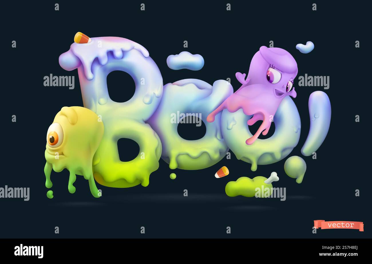 Halloween background. Boo lettering with slime ghosts. 3d vector ...