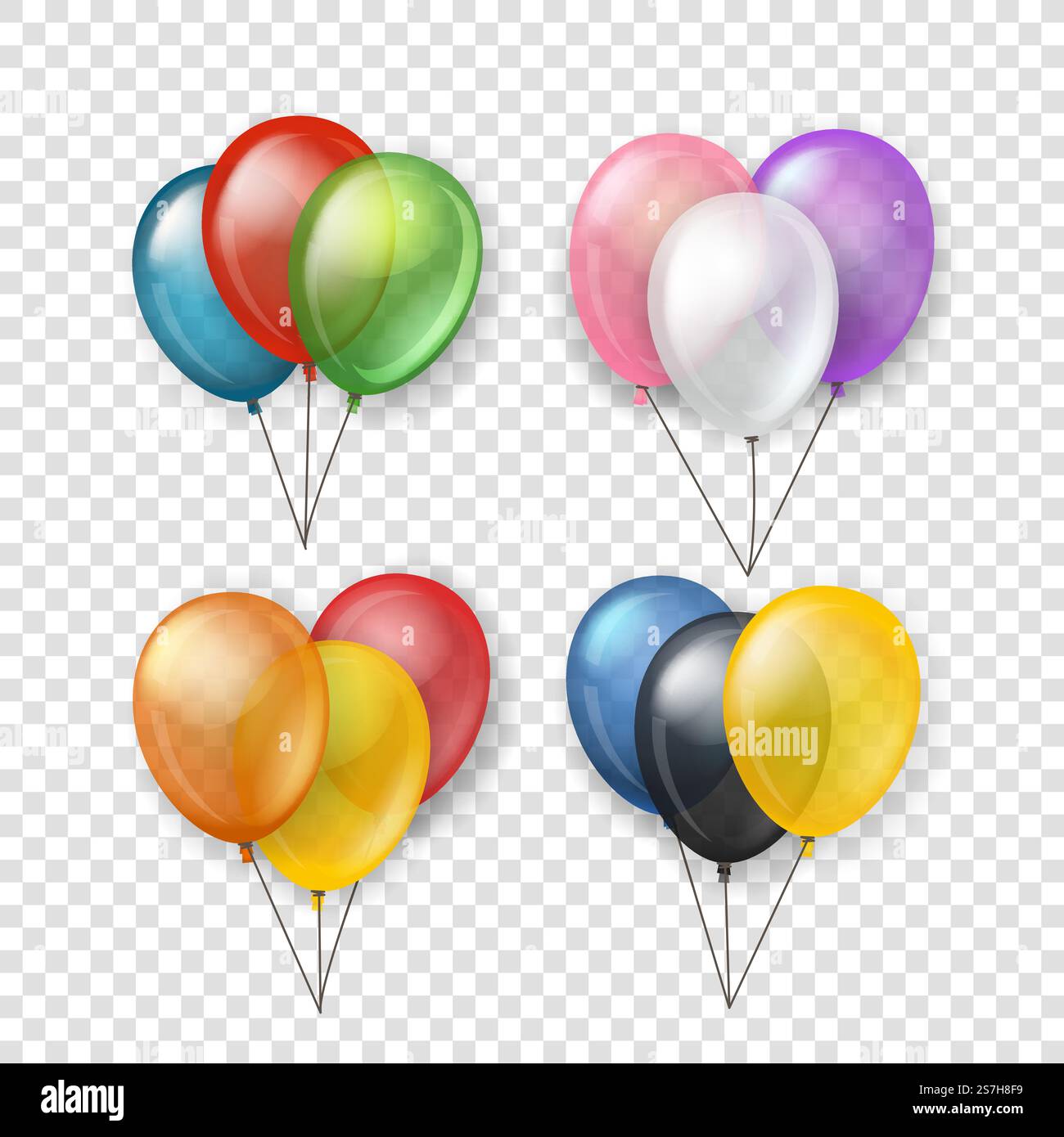 Different color flying balloon groups. Vector clipart isolated on ...